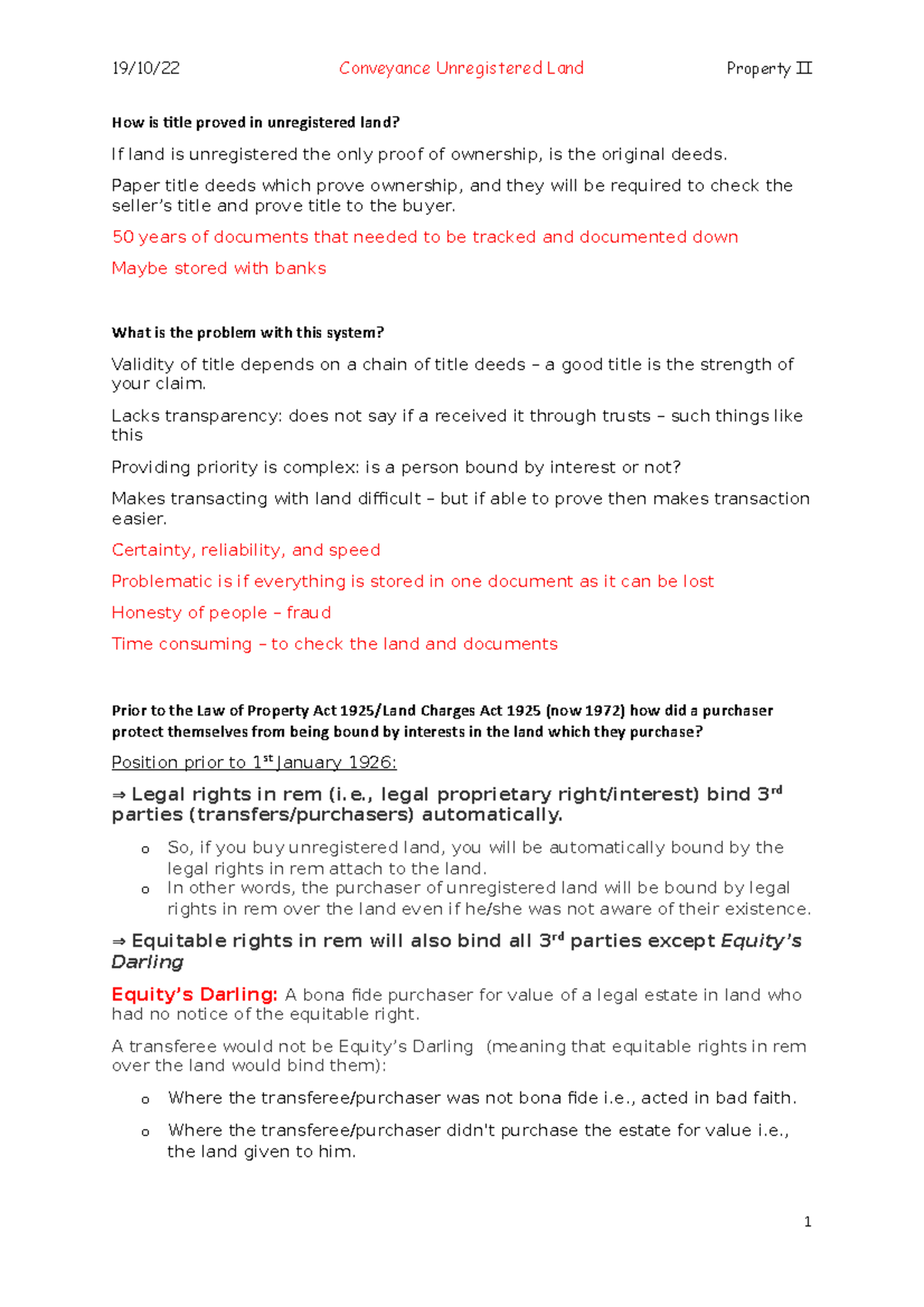 T2 - Conveyance Unregistered Land - How is title proved in unregistered ...