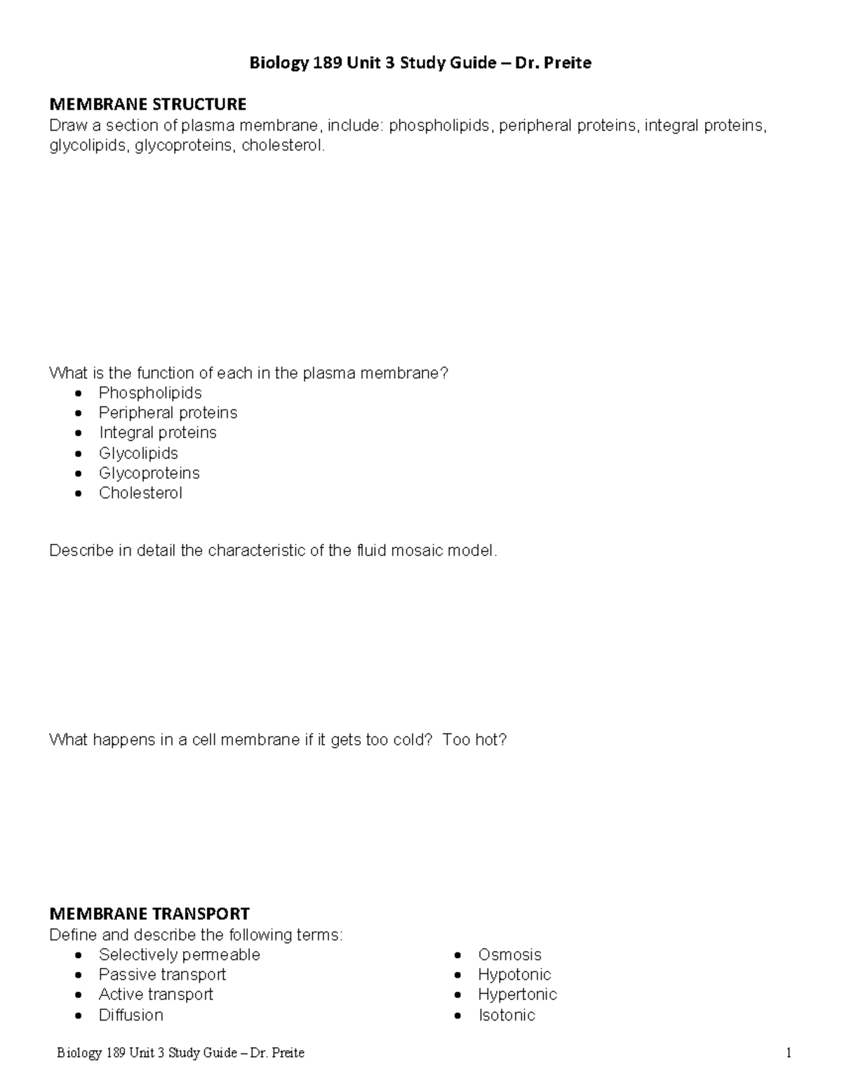 Unit 3 Study Guide - Preite - Biology 189 Unit 3 Study Guide – Dr ...