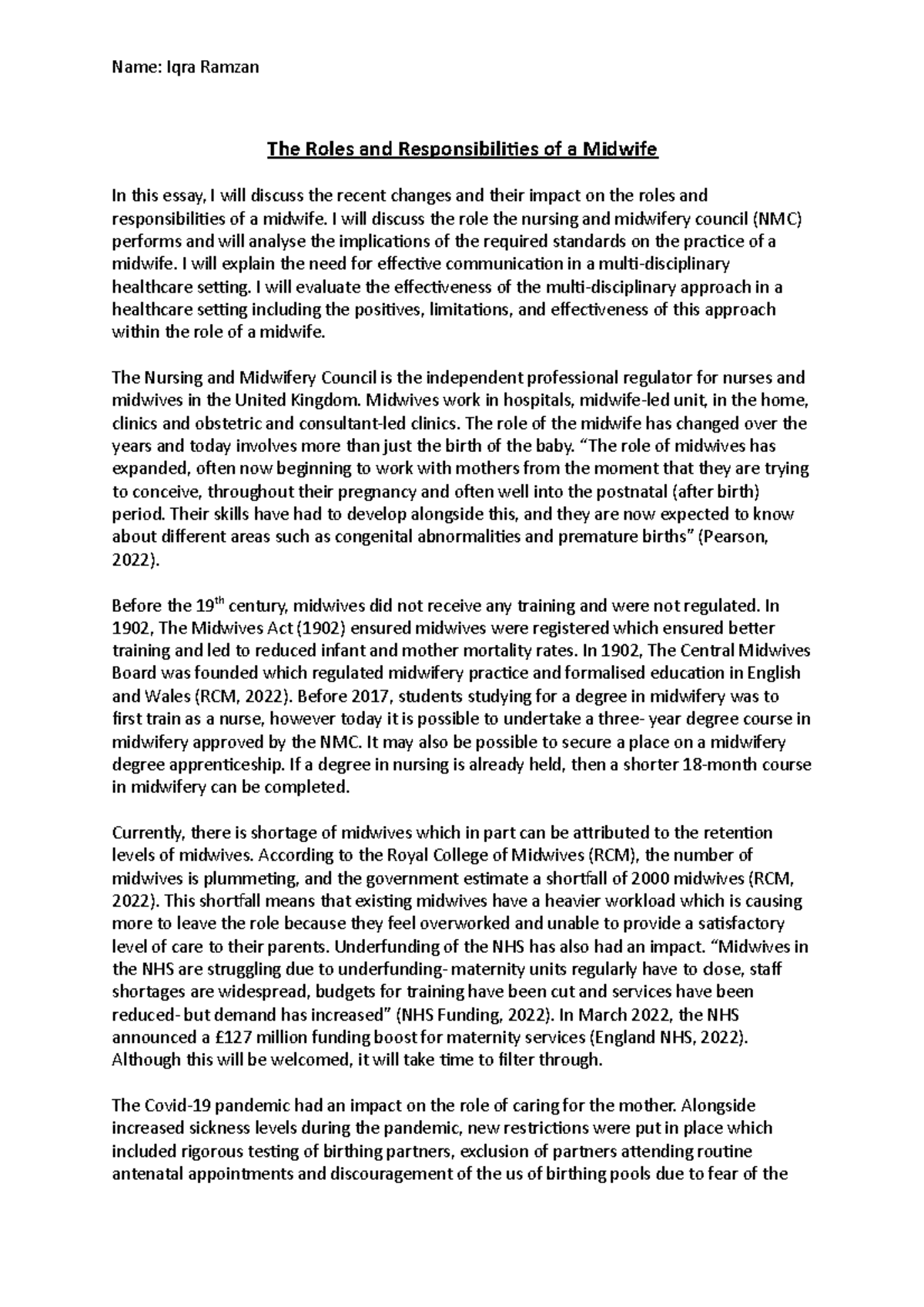 Unit 8 The Roles and Responsibilities of a Midwife - The Roles and ...