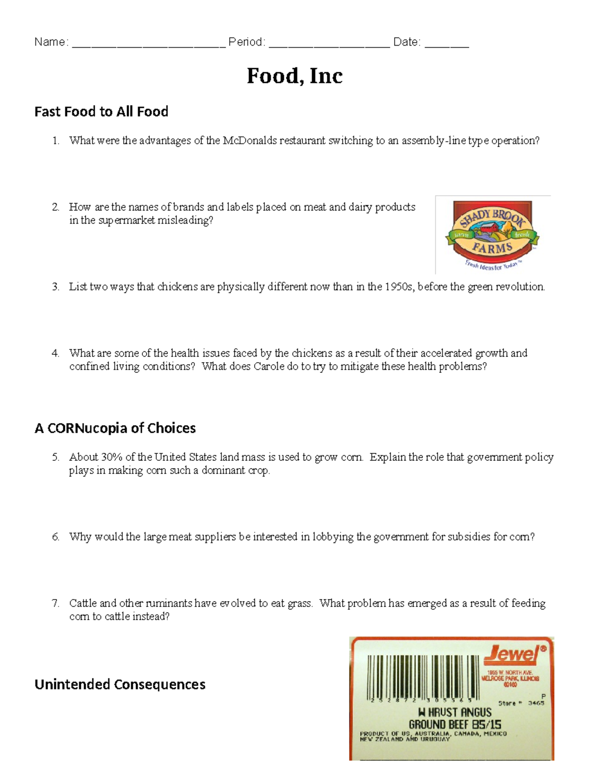 Food, Inc - asdasdsad - Name: ________________________ Period ...