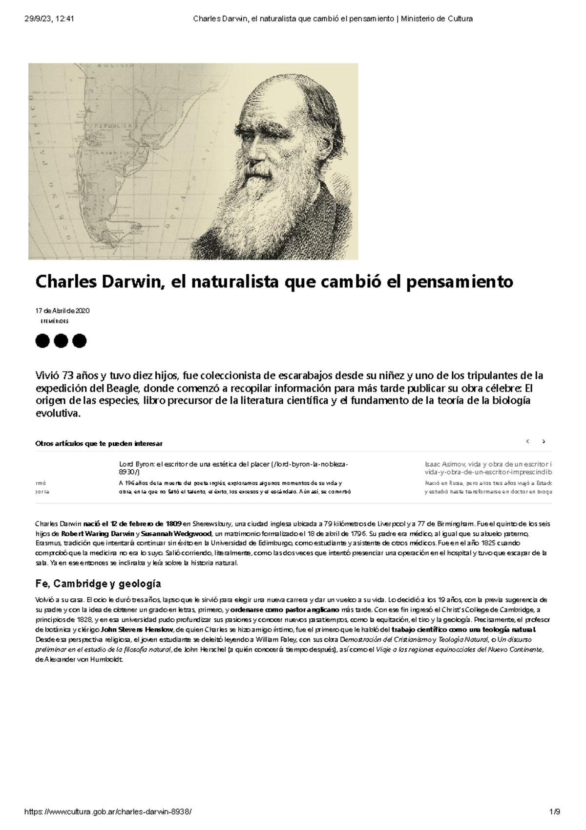 Charles Darwin, el naturalista que cambió el pensamiento Ministerio de ...