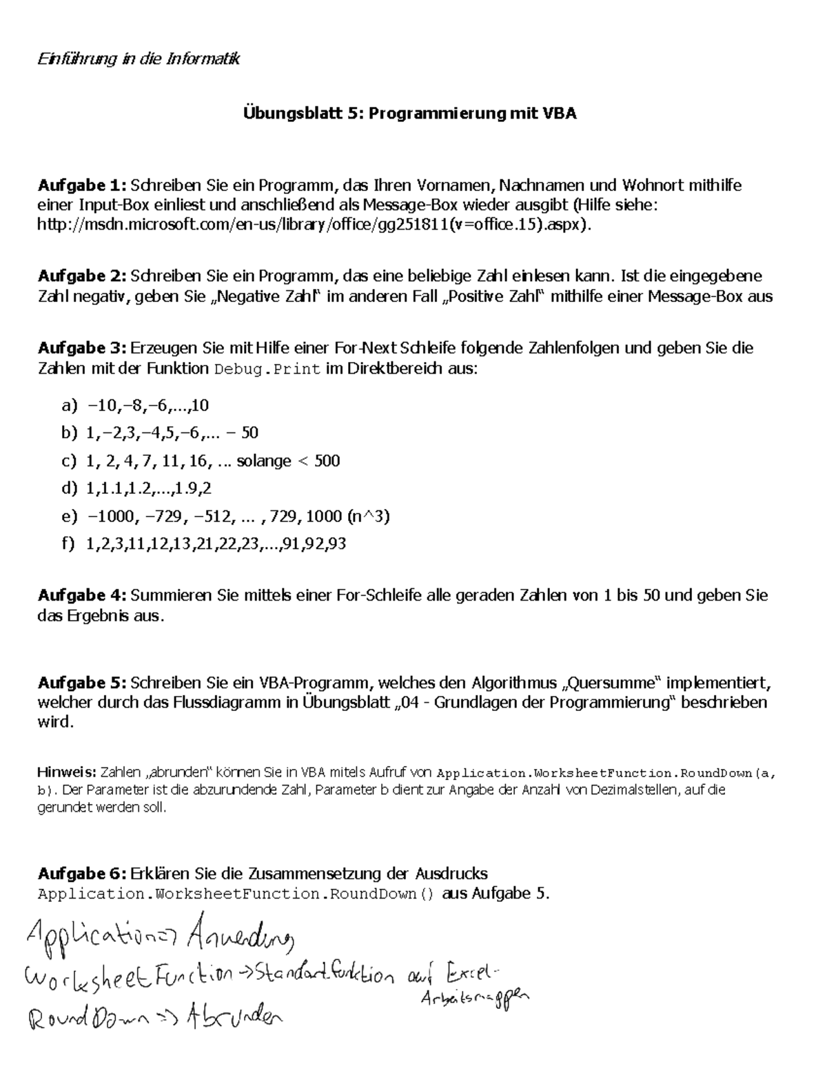 Info Übung 5 - WiSe - Einführung in die Informatik Übungsblatt 5 ...