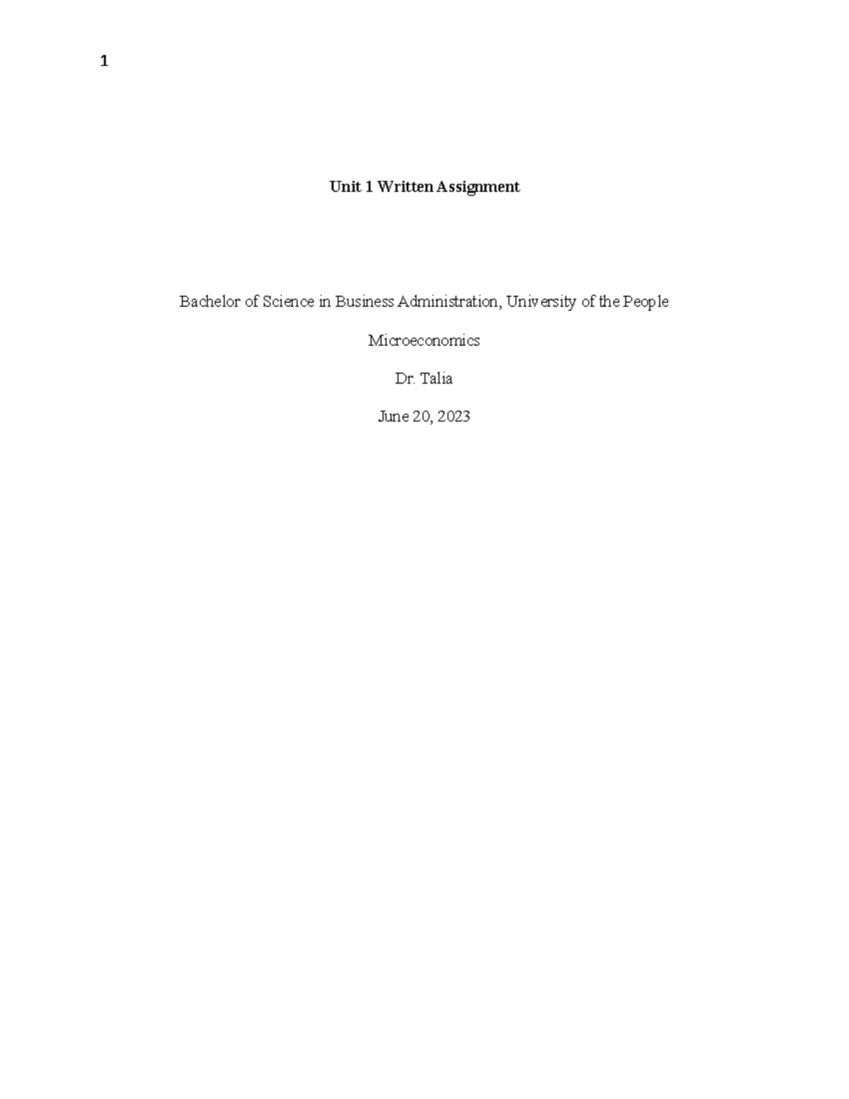 Unit 1 Written Assignment - BUS 1103 - UoPeople - Studocu