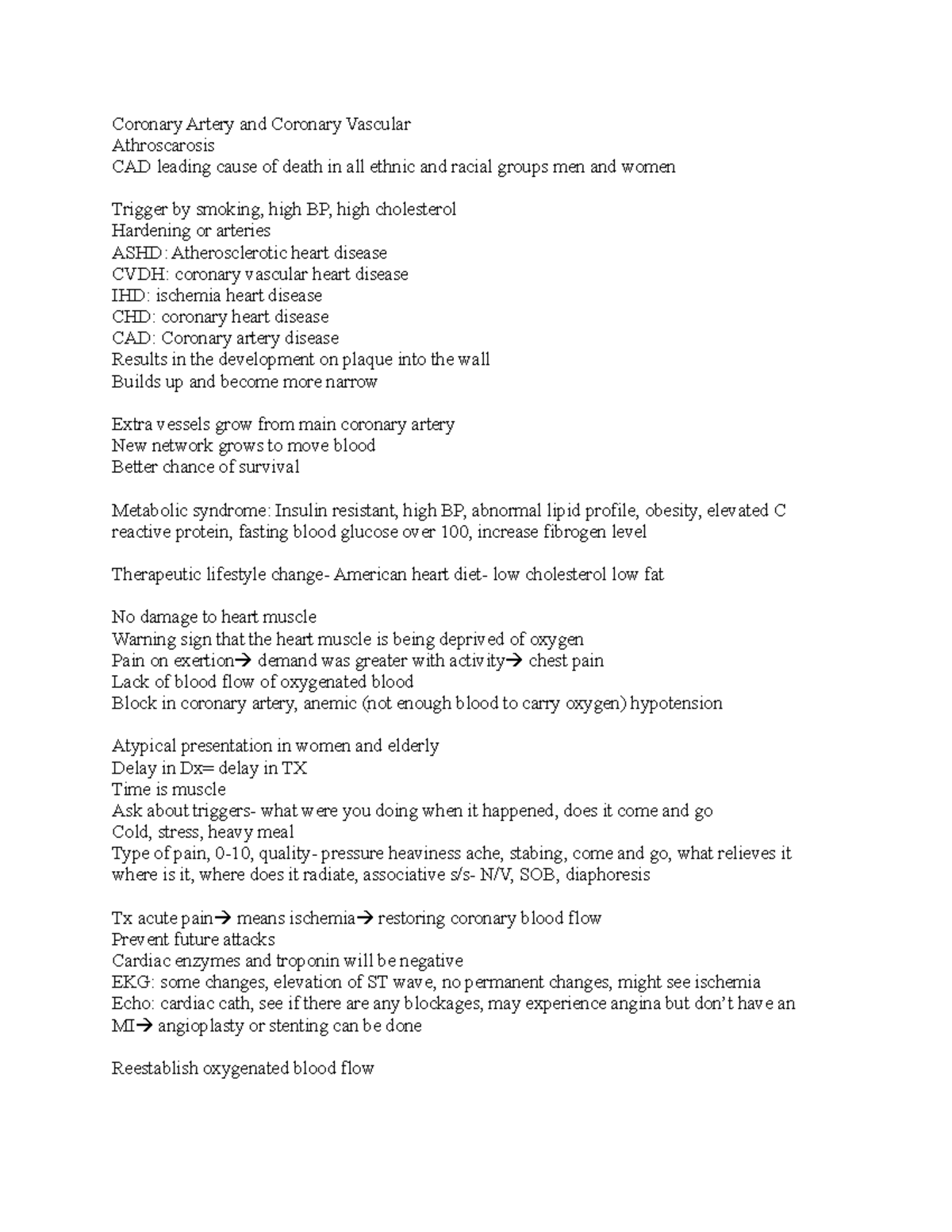 CAD and CVD - Notes, content, helpful hints, powerpoints - Coronary ...