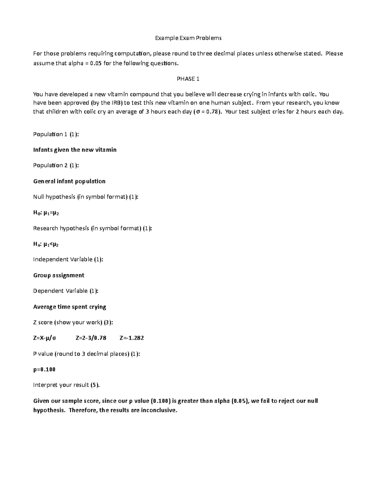 Exam 2 Example Problems - Key - Example Exam Problems For those ...