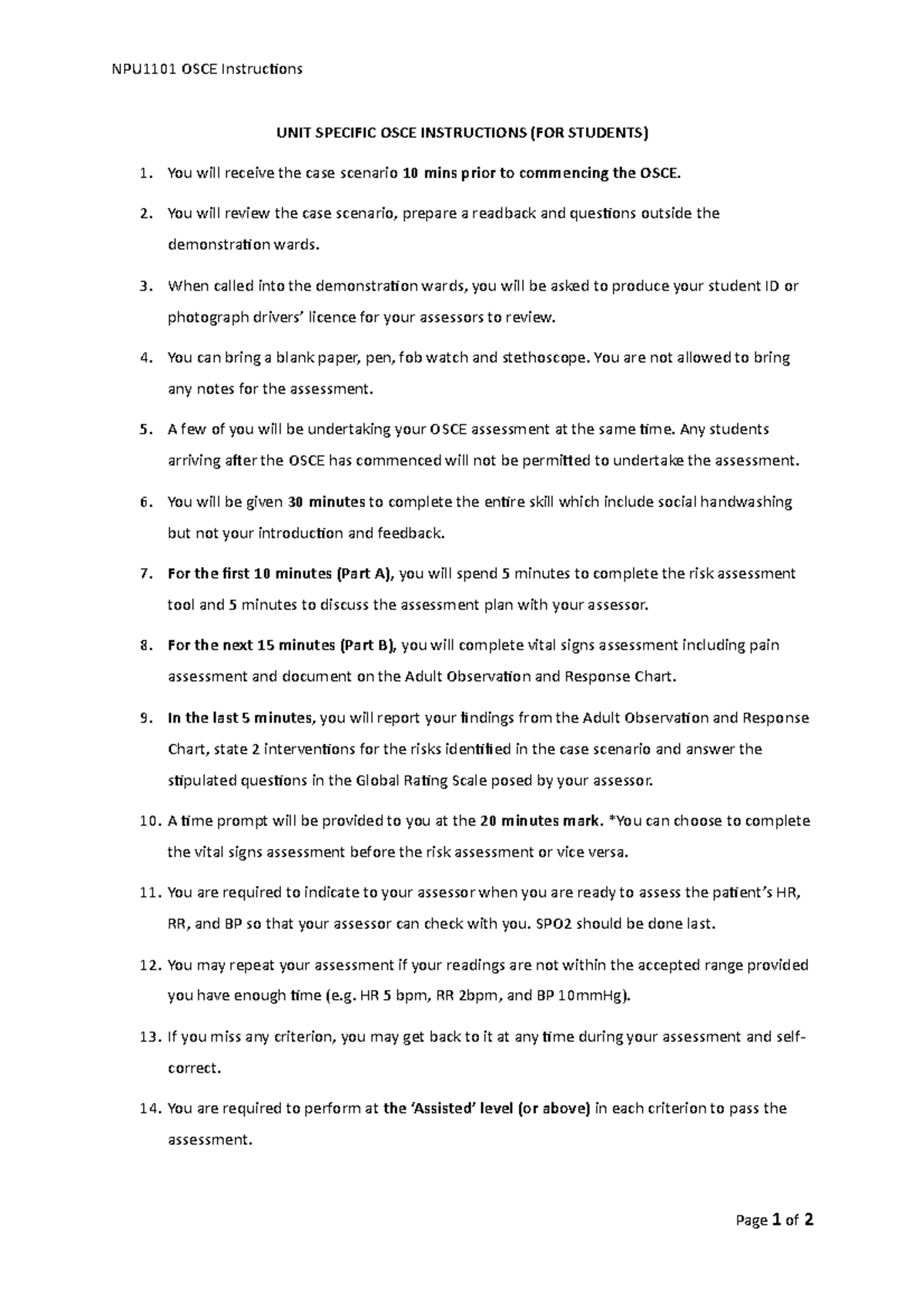OSCE instructions (For students) 2(2) - NPU 1101 - ECU - Studocu