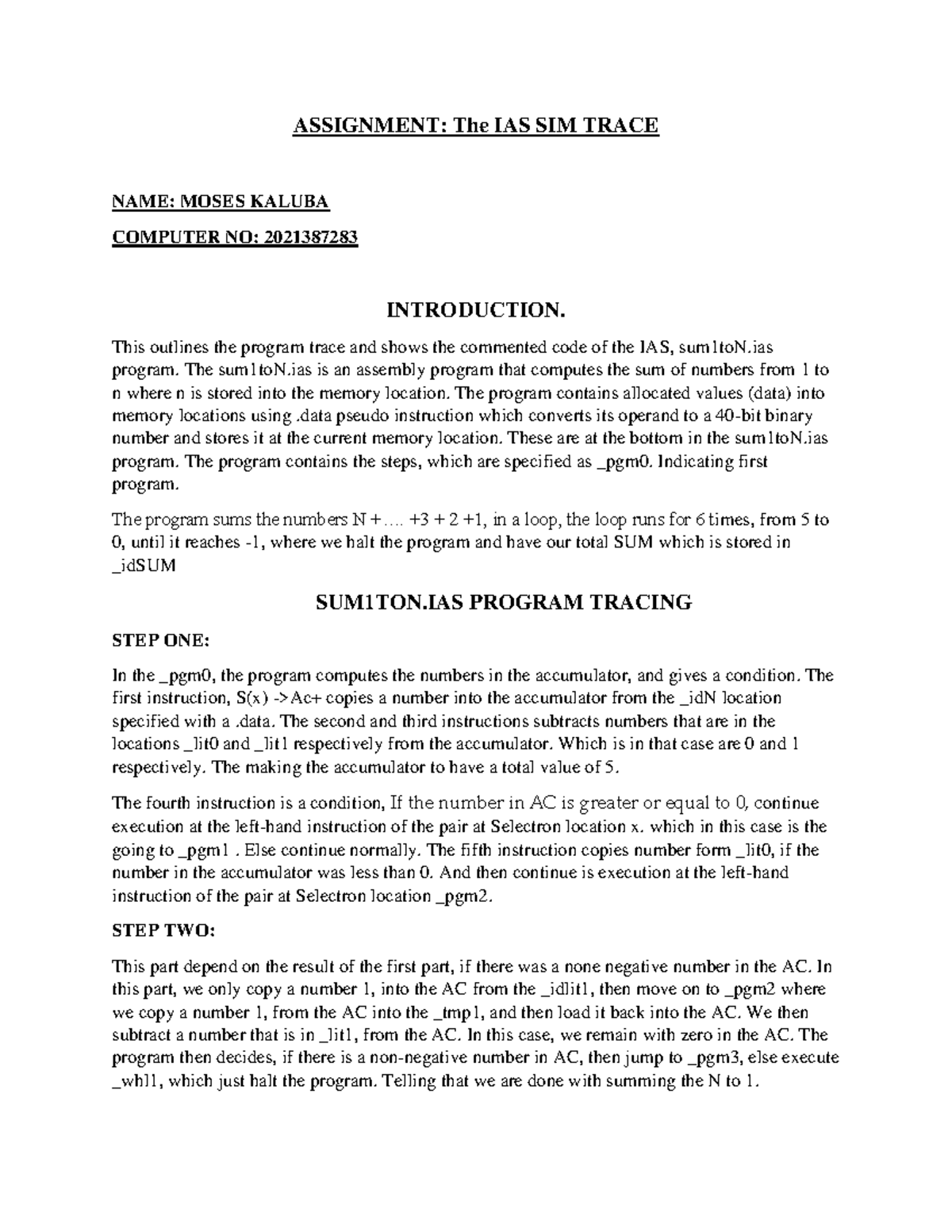 Assignment - About thw ias simulator - ASSIGNMENT: The IAS SIM TRACE ...