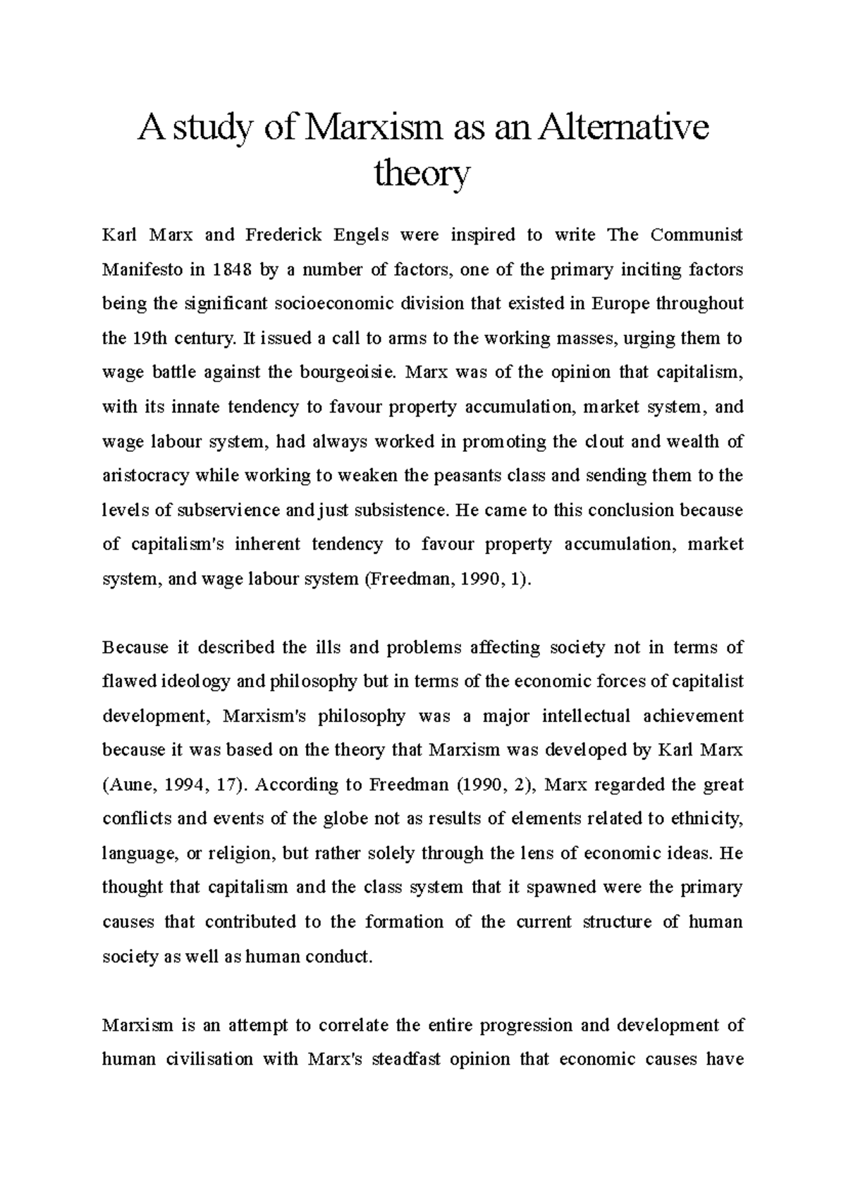 A study of Marxism as an Alternative theory - A study of Marxism as an ...