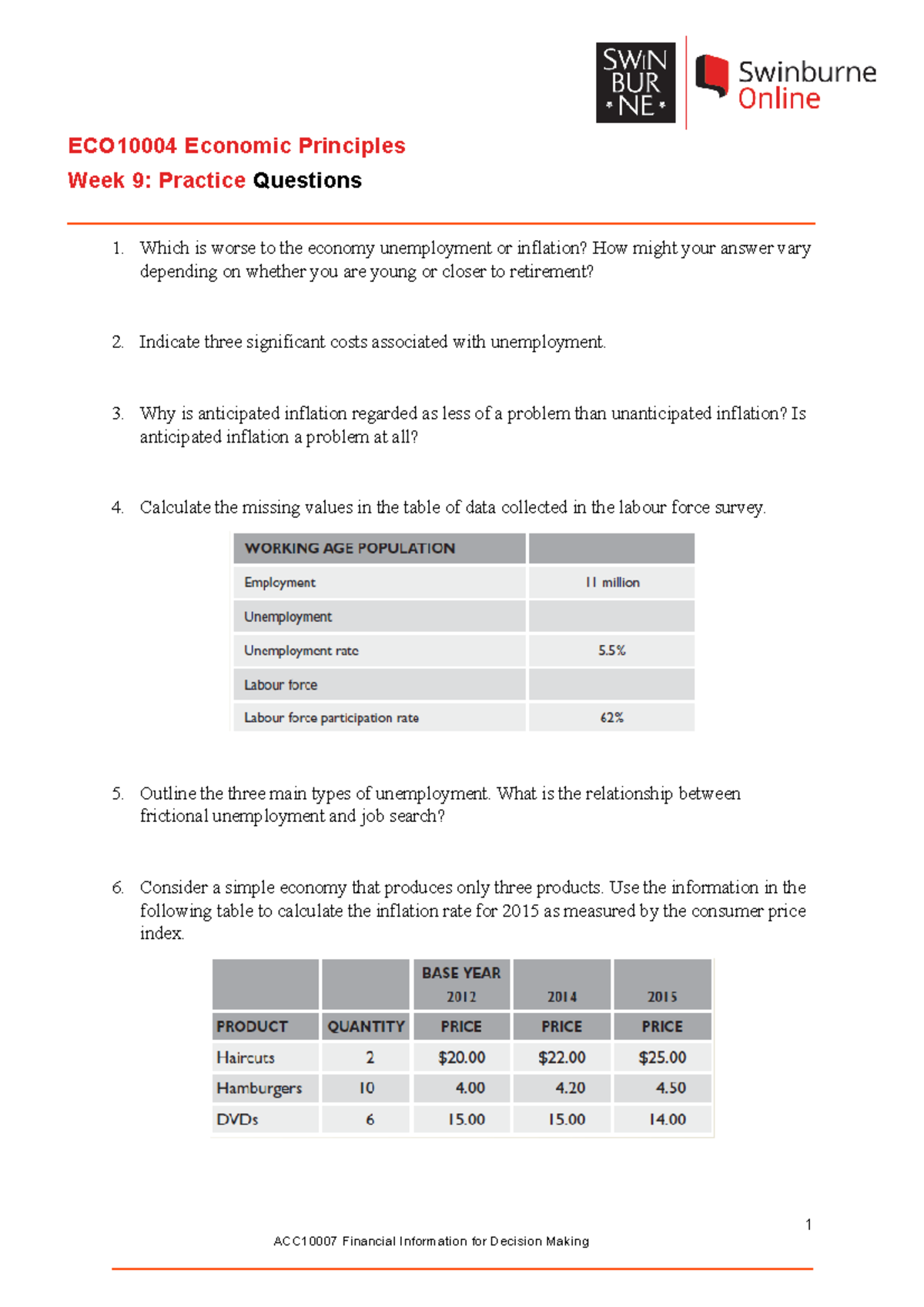 ECO10004 practice questions week9 - ECO10004 Economic Principles Week 9: Practice Questions ...
