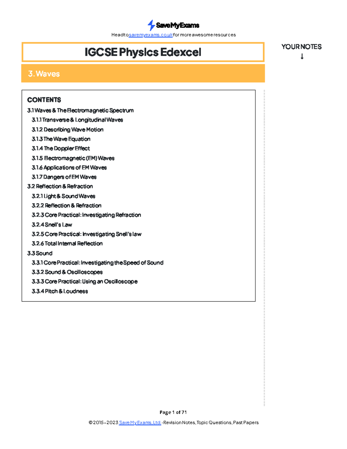 UNIT 3 Physics Igcse - Page 1 of 71 IGCSE Physics Edexcel 3. Waves CONTENTS 3 Waves & The - Studocu