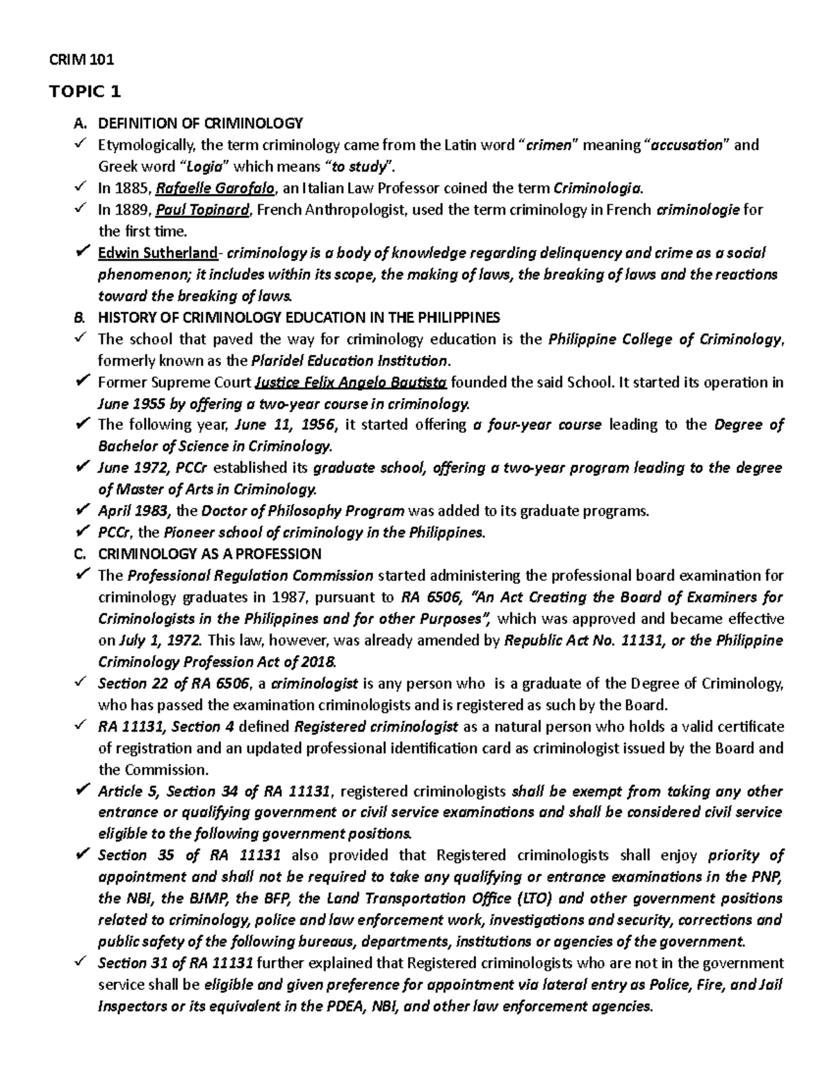 CRIM-101- Reviewer - BHHHHHHHHHHHHHHHHHHH - CRIM 101 TOPIC 1 A ...