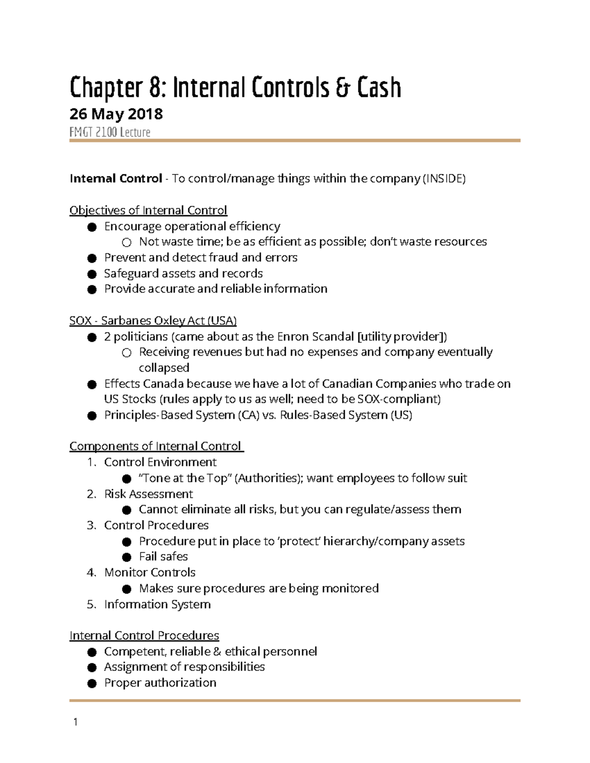 Chapter 8: Internal Controls Cash - Rules-Based System (US) Components ...