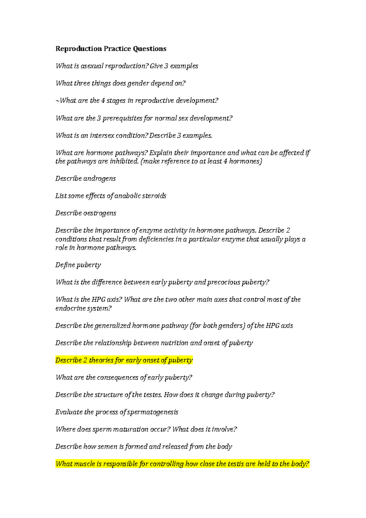 Reproduction Practice Questions - What are hormone pathways? Explain ...