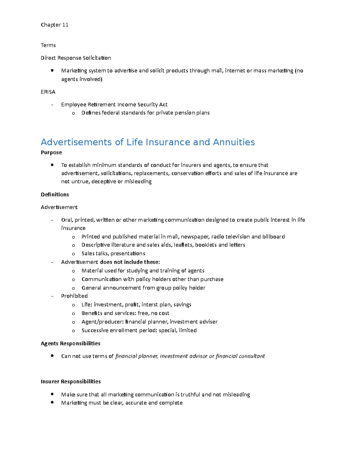 Chapter 11 - Chapter 11 Terms Direct Response Solicitation Marketing ...
