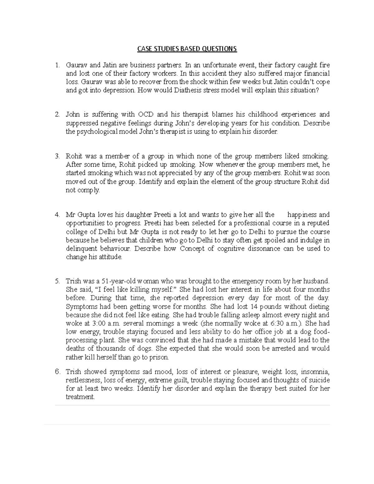 CASE Studies Based Questions for TERM II - CASE STUDIES BASED QUESTIONS ...