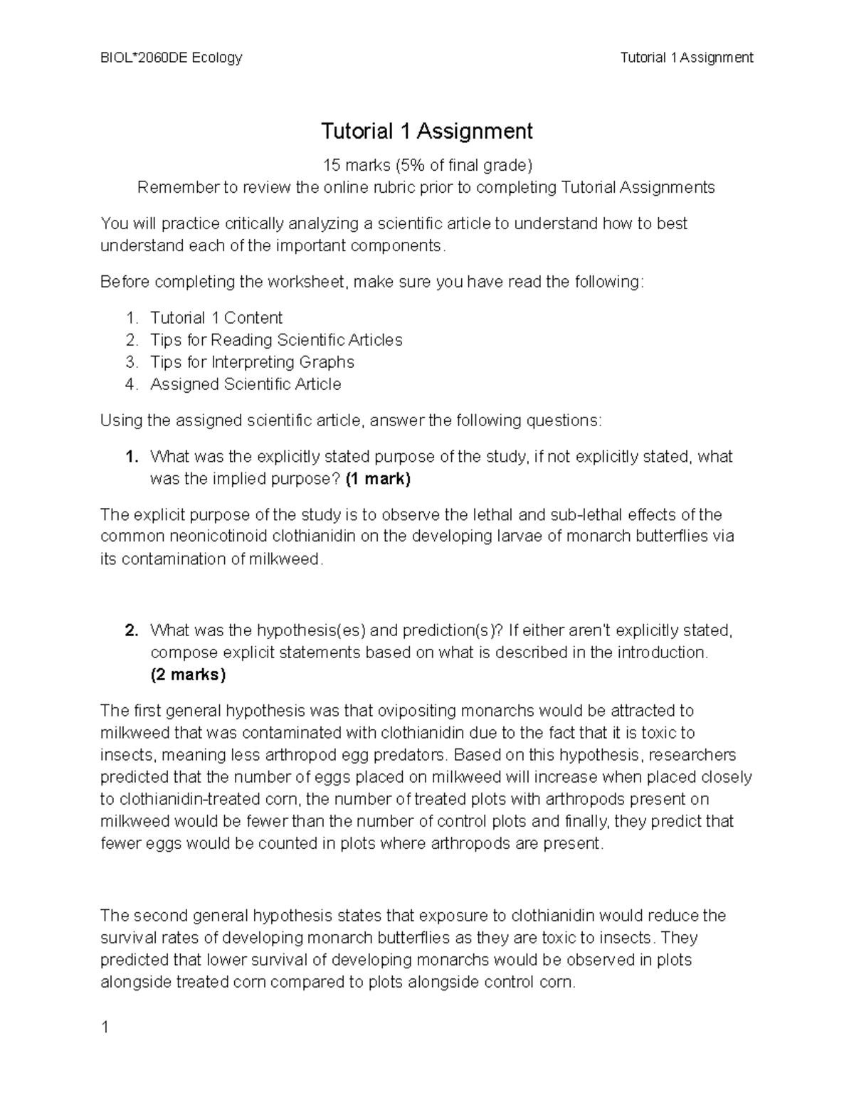 Tutorial 1 Assignment - Tutorial 1 Assignment 15 marks (5% of final grade) Remember to review ...