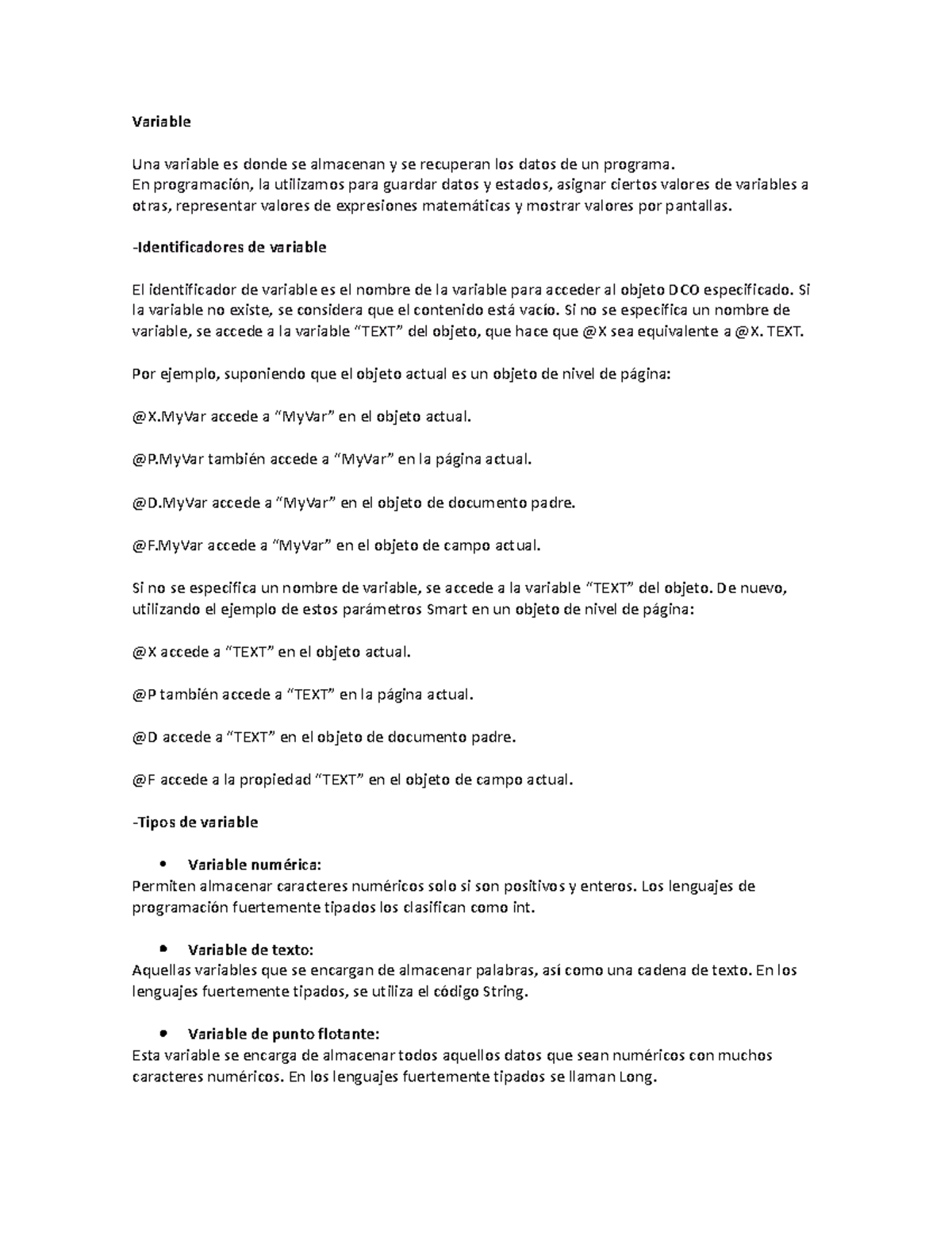 Variable programación - Variable Una variable es donde se almacenan y ...
