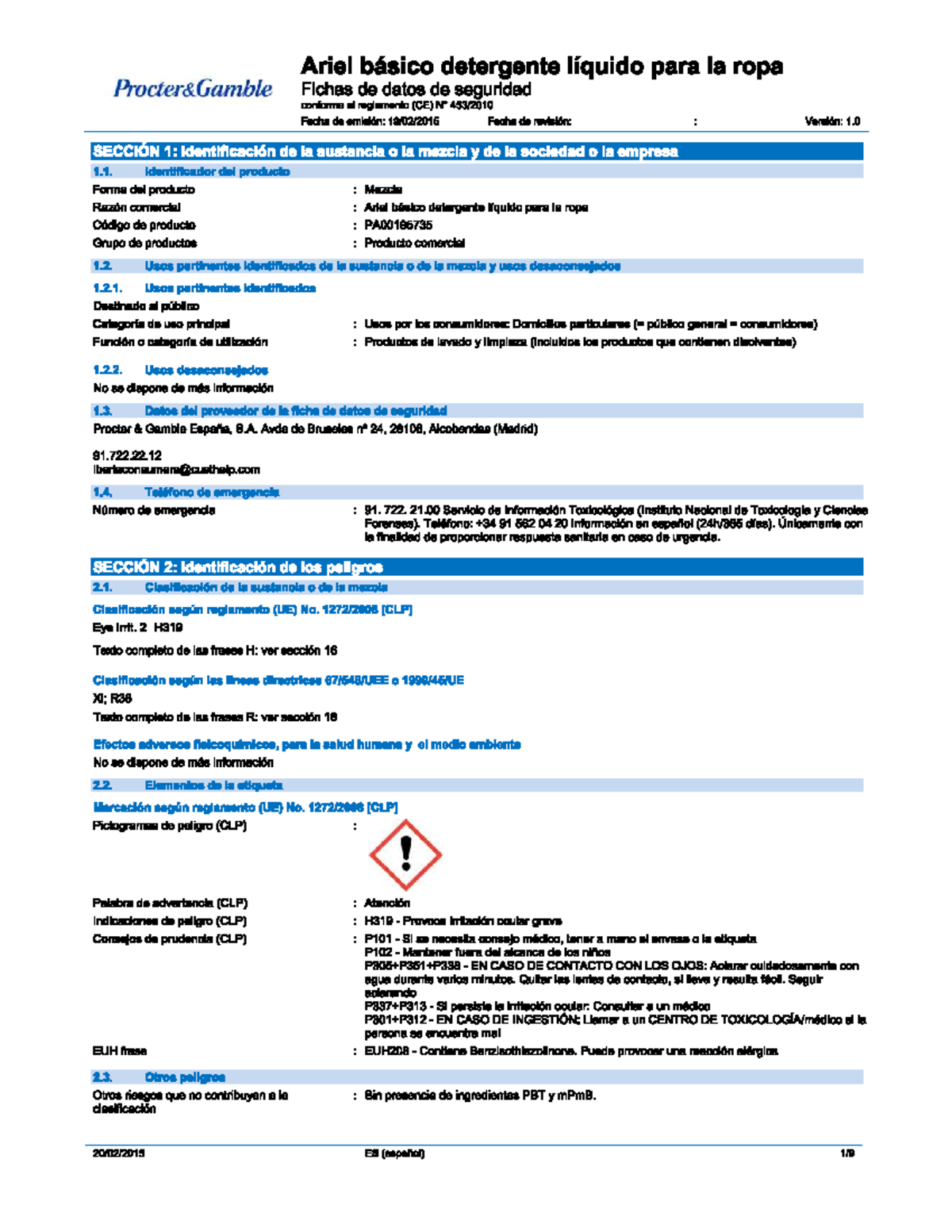 Ficha Tecnica Detergente Liquido Ariel - quimica general - Studocu