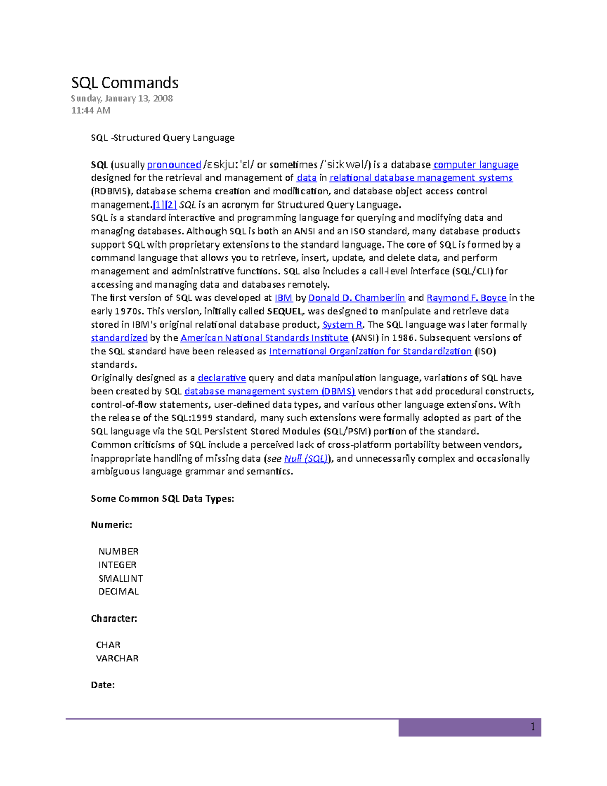 SQL - Notes related to Database Systems. - SQL Commands Sunday, January ...