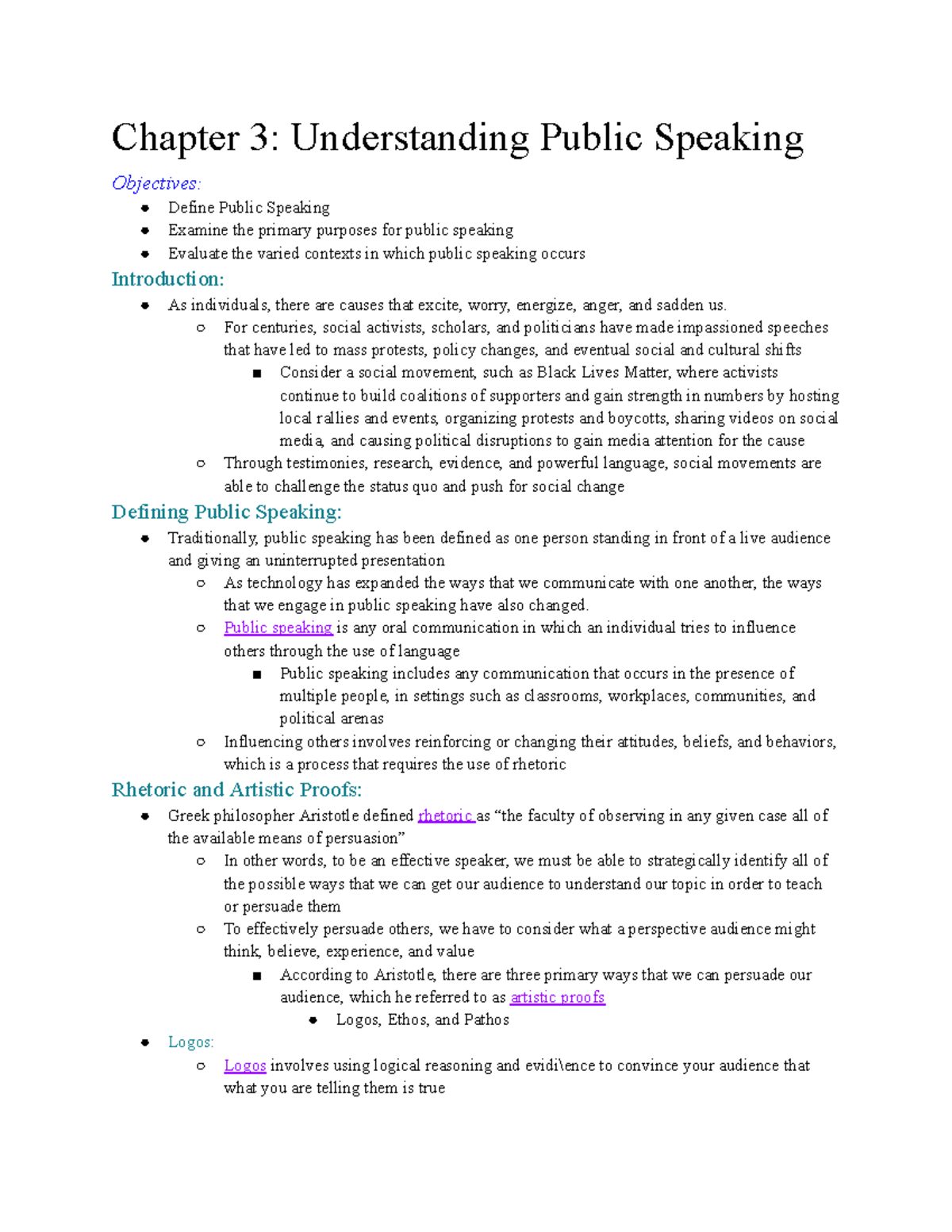 Chapter 3 - Chapter 3: Understanding Public Speaking Objectives: Define ...