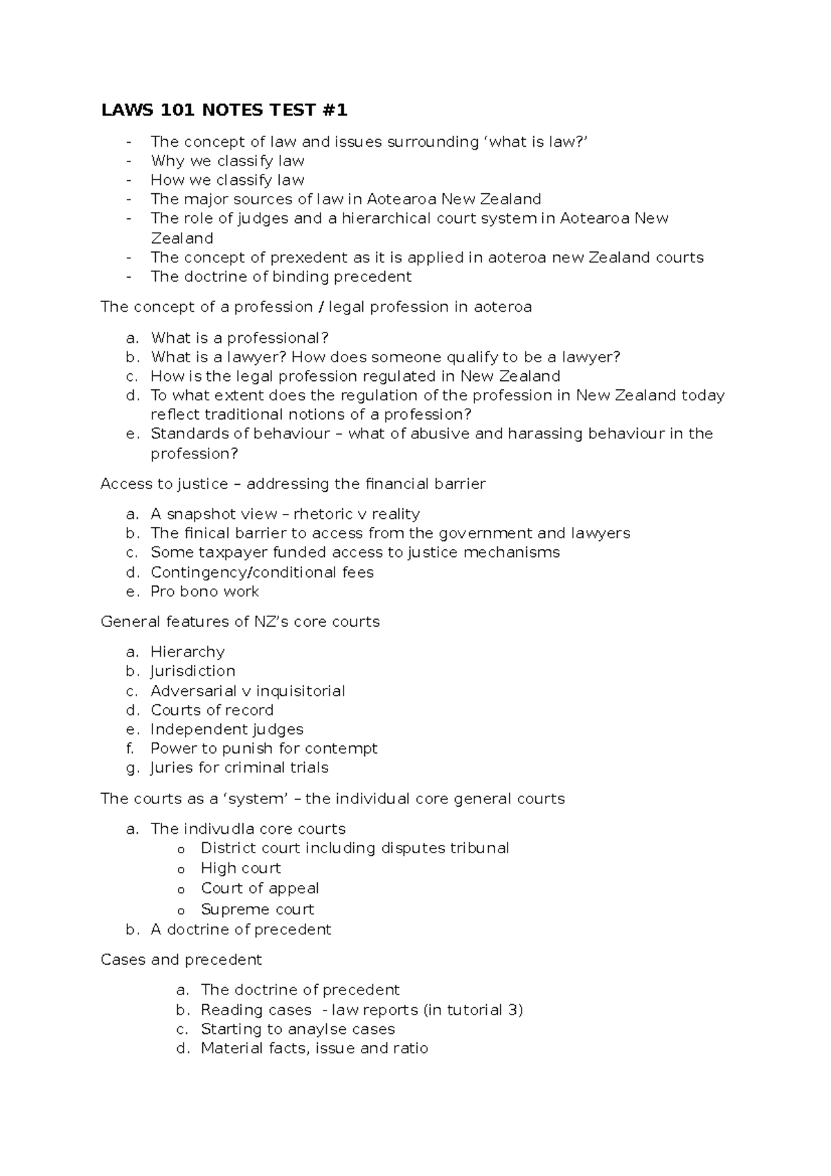 LAWS 101 Notes TEST - Test outline for Laws 101 test 1 - LAWS 101 NOTES ...