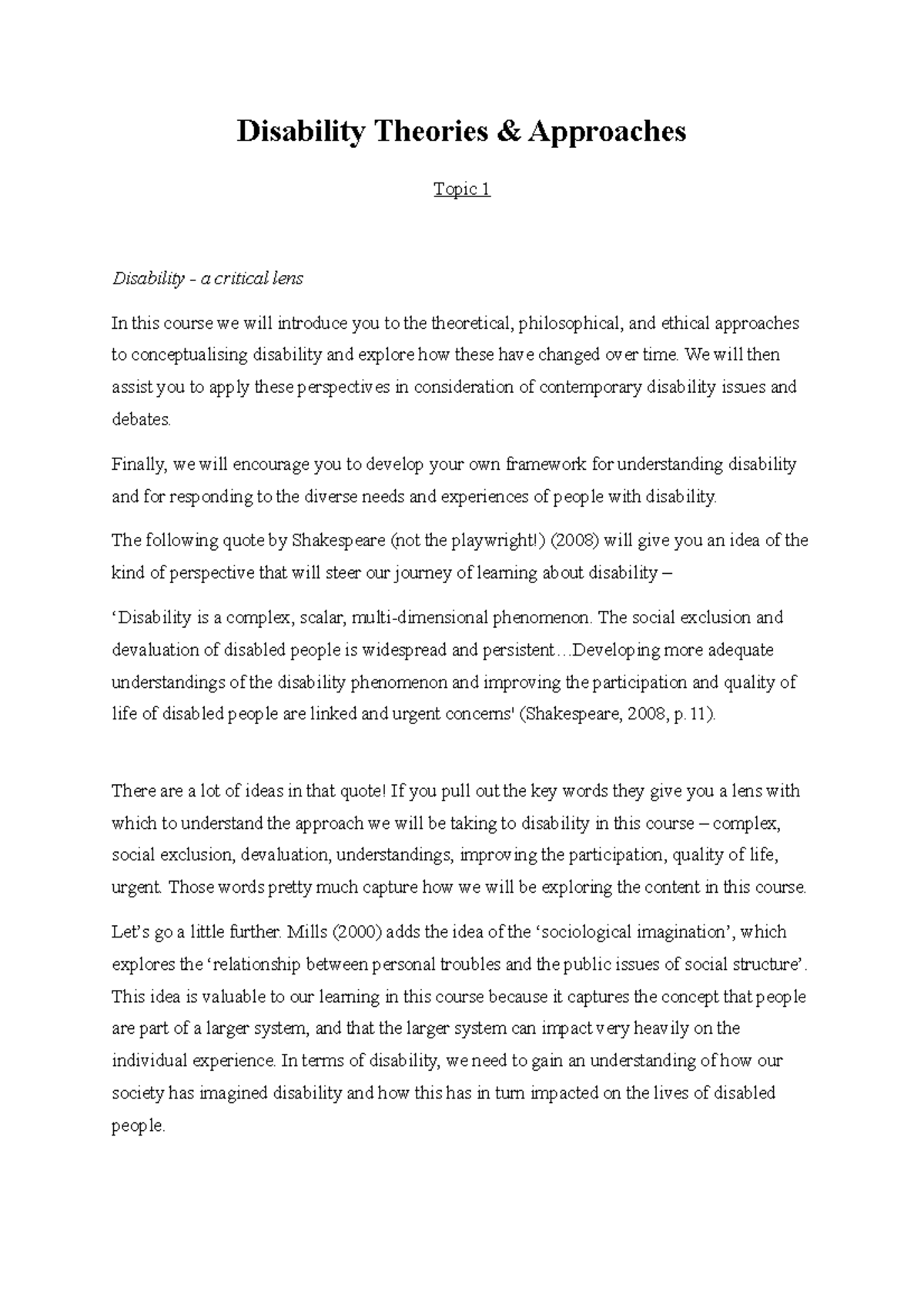 Disability Theories- Topic 1 - Disability Theories & Approaches Topic 1 ...