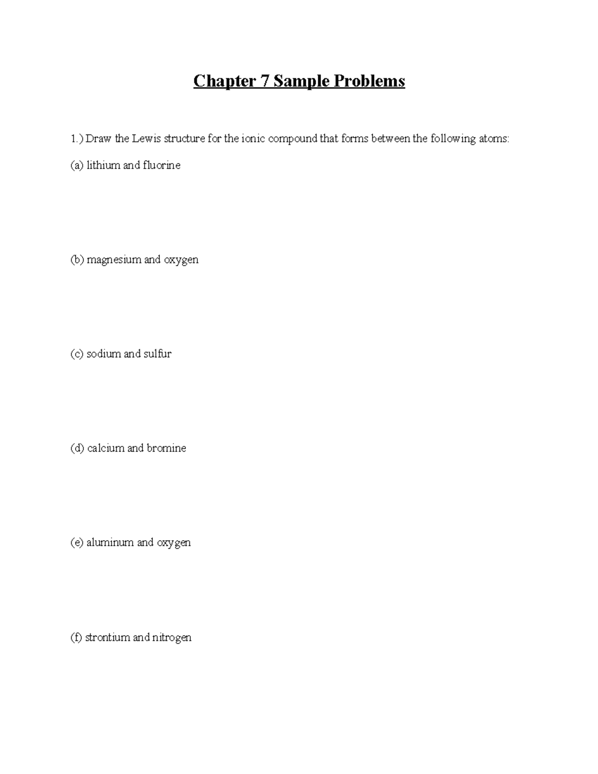 Chapter 7 Sample Problems - Chapter 7 Sample Problems 1.) Draw the ...