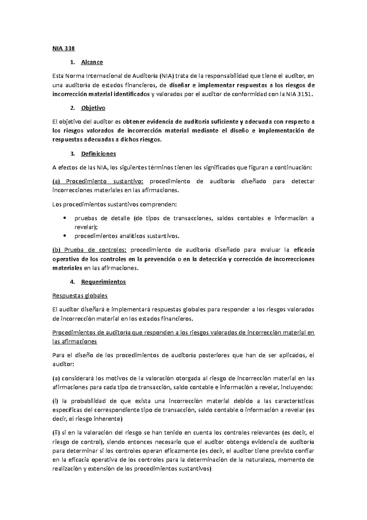 NIA 330 - Resumen de la NIA 330 - NIA 330 Alcance Esta Norma ...