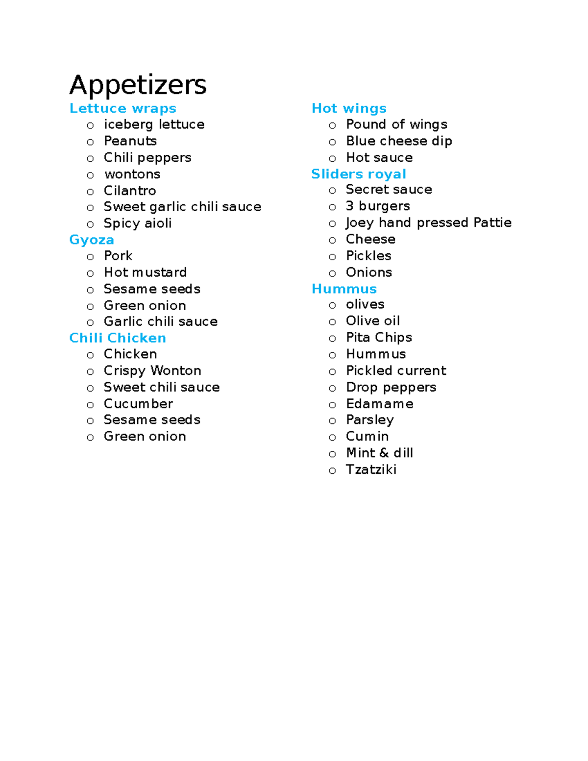 Joey menu - tfgv - Appetizers Lettuce wraps o iceberg lettuce o Peanuts ...