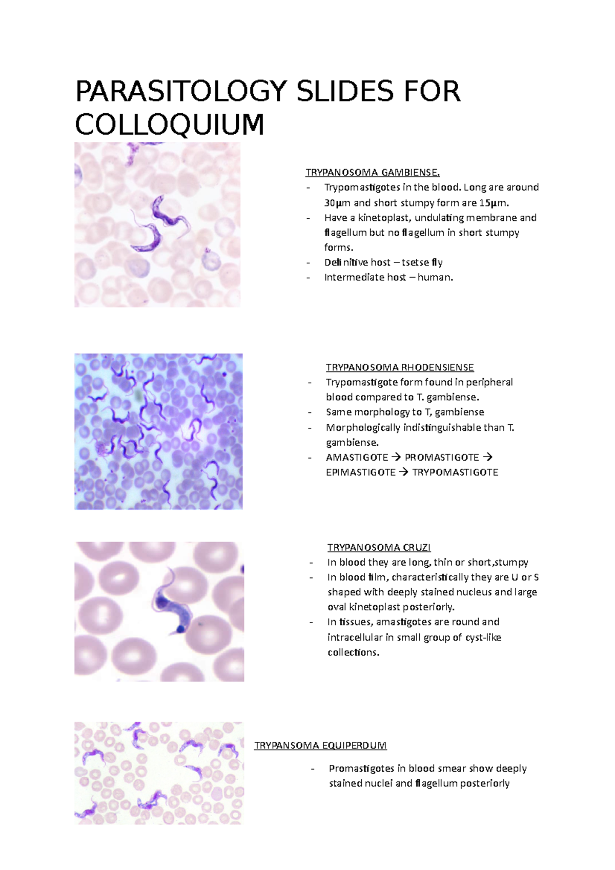 Parasitology Slides FOR Colloquium - PARASITOLOGY SLIDES FOR COLLOQUIUM ...