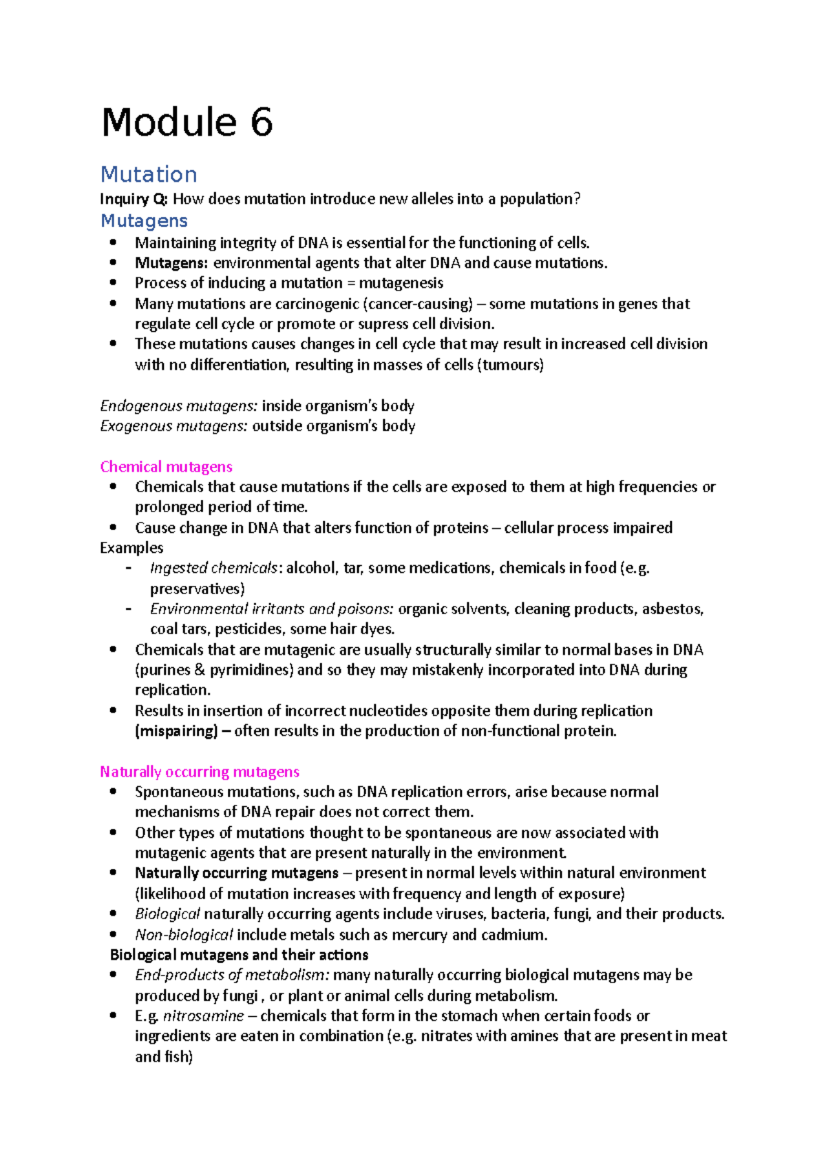HSC biology Module 6 - Module 6 Mutation Inquiry Q: How does mutation ...