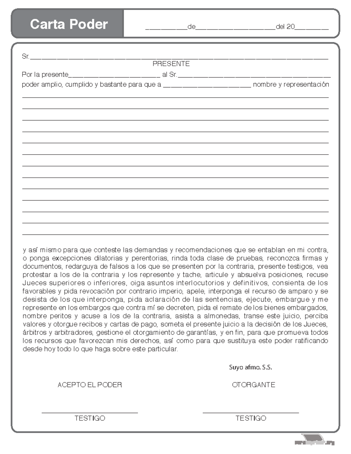 Carta Poder para imprimir - Carta Poder __de_____________________del 20 ...