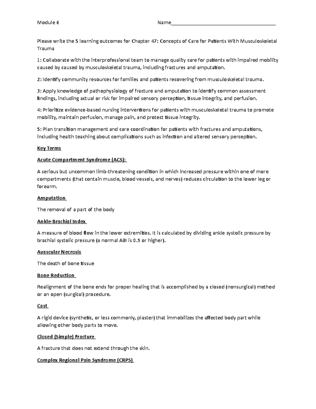 Module 6 reading study guide - Please write the 5 learning outcomes for ...