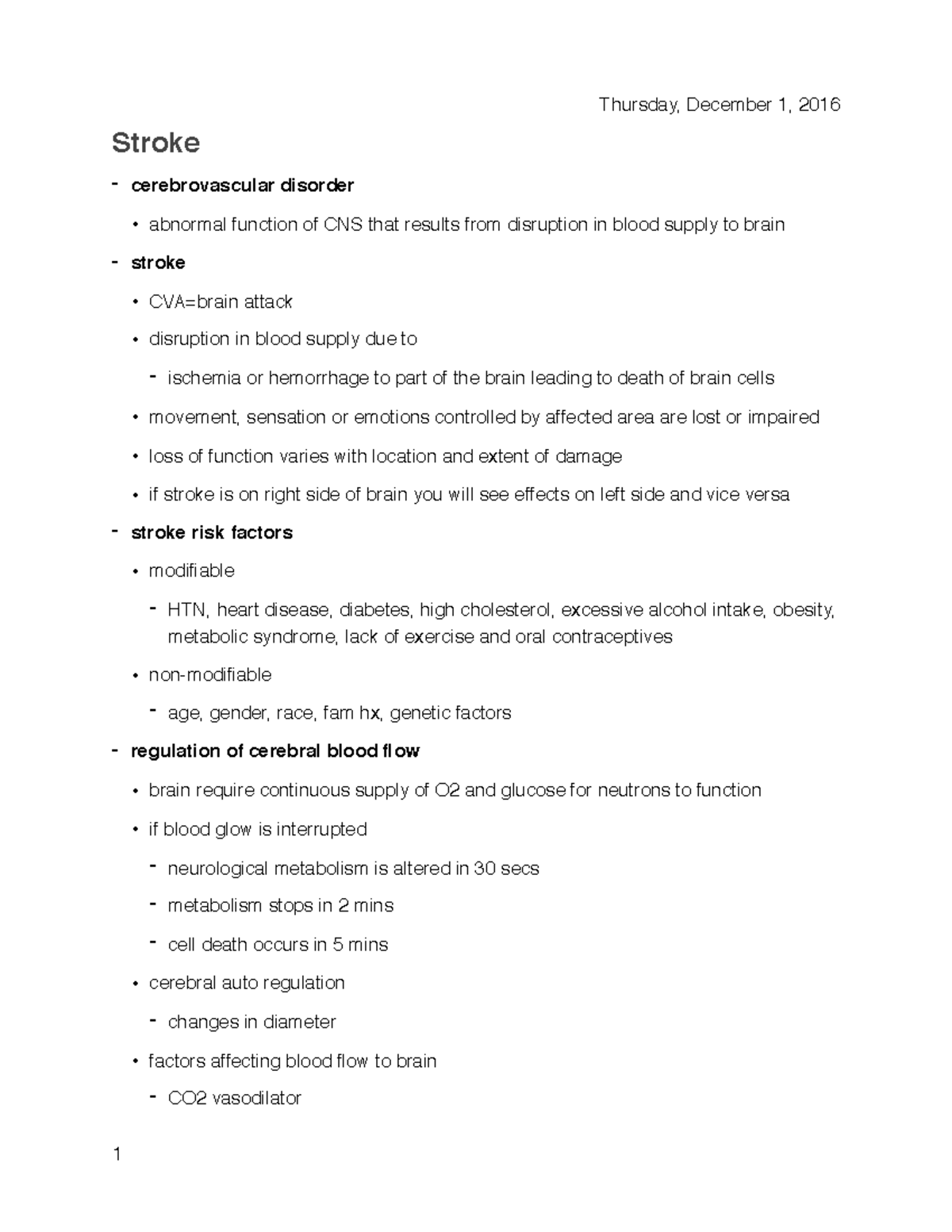 Stroke notes - Dr. Rickeard - Thursday, December 1, 2016 Stroke ...