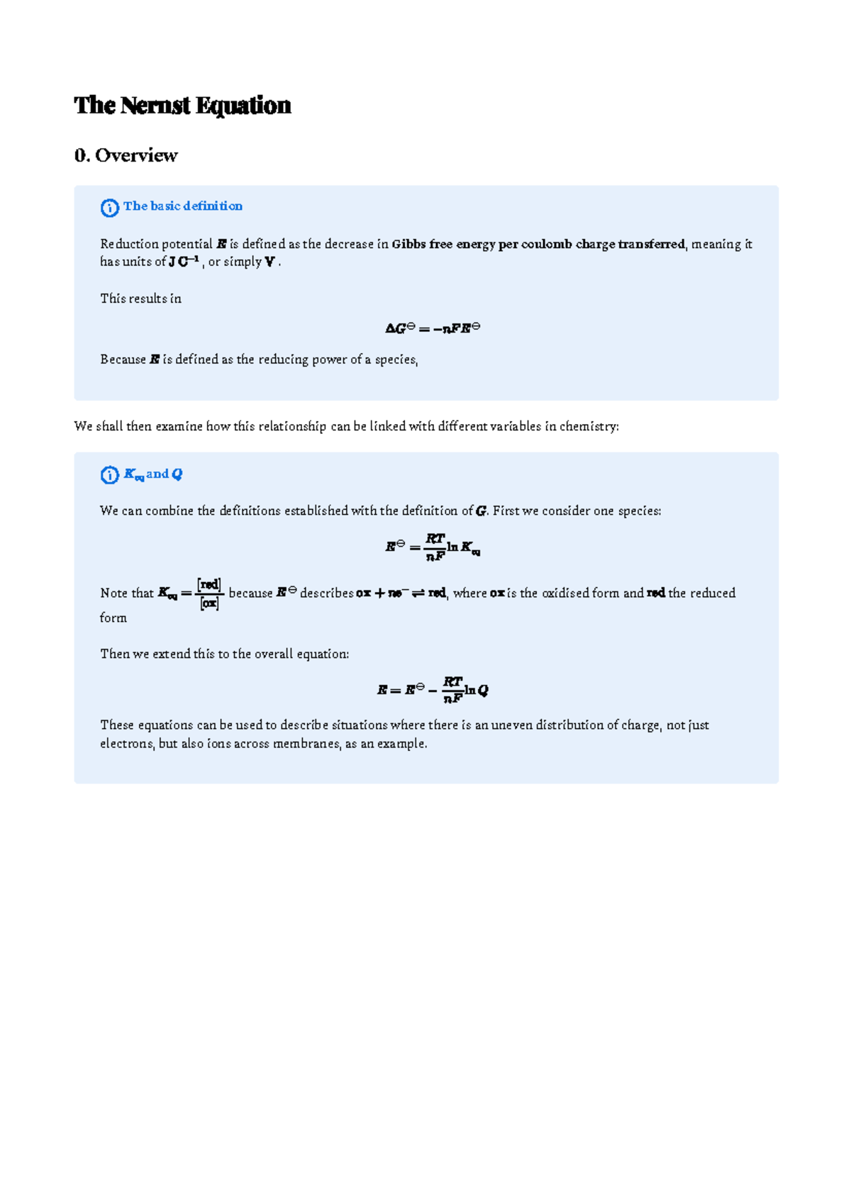 The Nernst equation - The Nernst Equation 0. Overview We shall then ...