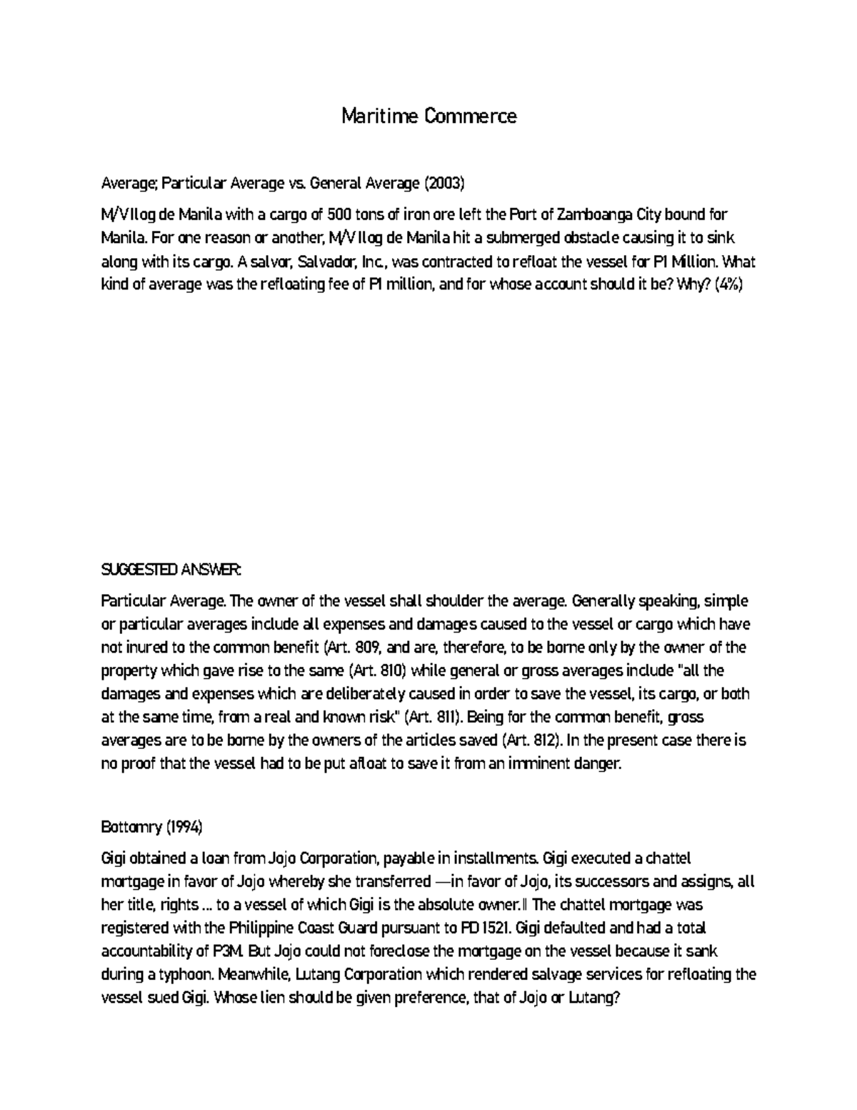 Maritime Commerce - Maritime Commerce Average; Particular Average vs ...