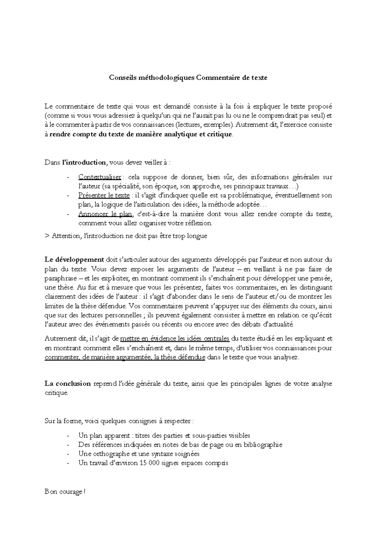 Méthodologie - Commentaire de texte - Conseils méthodologiques ...