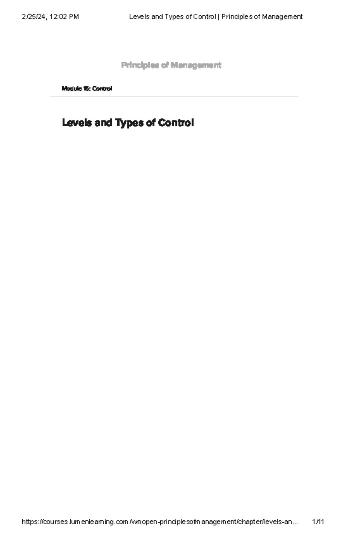 Levels and Types of Control Principles of Management - Module 15 ...