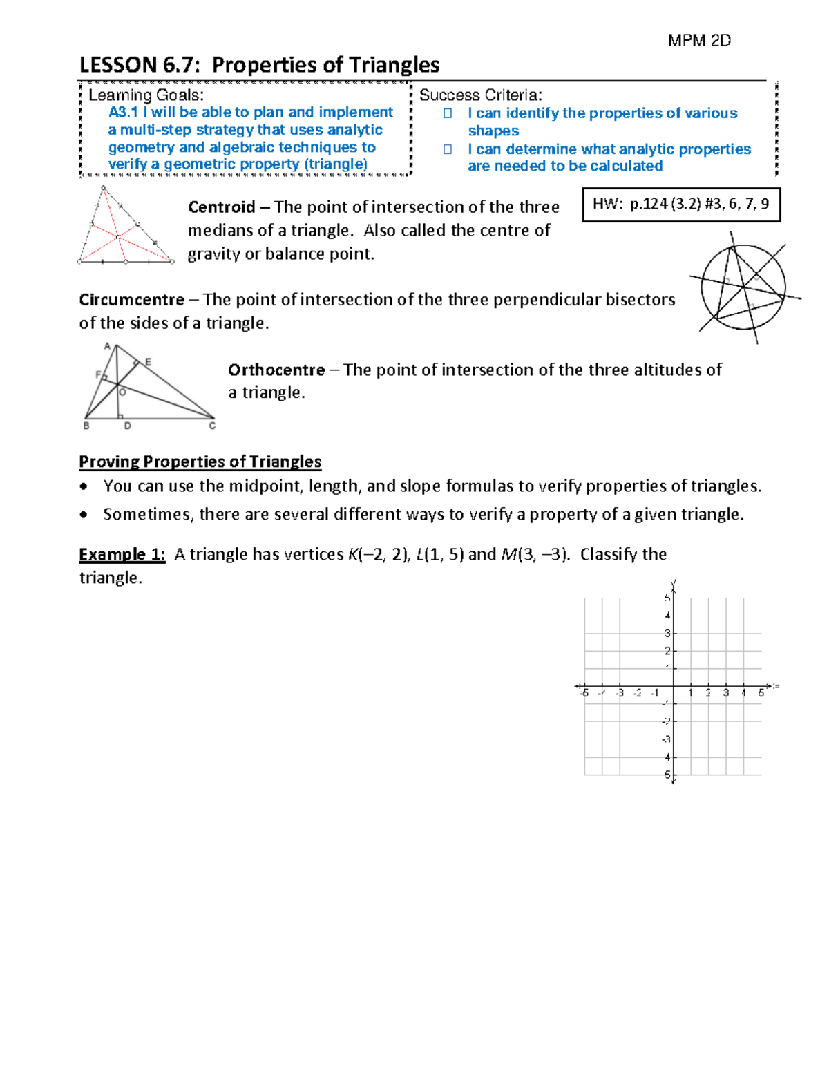 6.7 - Properties of Triangles - MPM 2D LESSON 6: Properties of ...