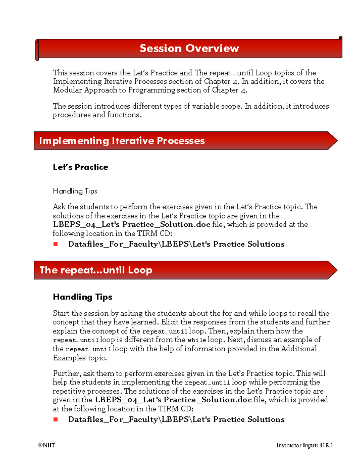 21 Lbeps CG Session 18 Inputs - NIIT Instructor Inputs I18. This ...
