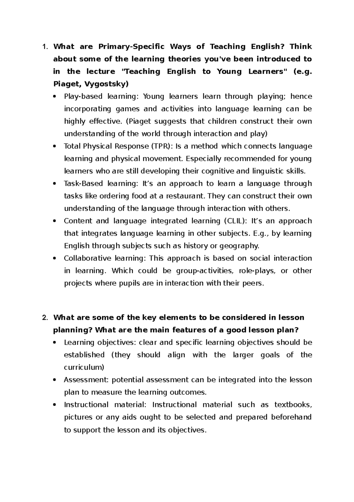 Week 1 - Primary-Specific Ways of Teaching English and key elements of ...