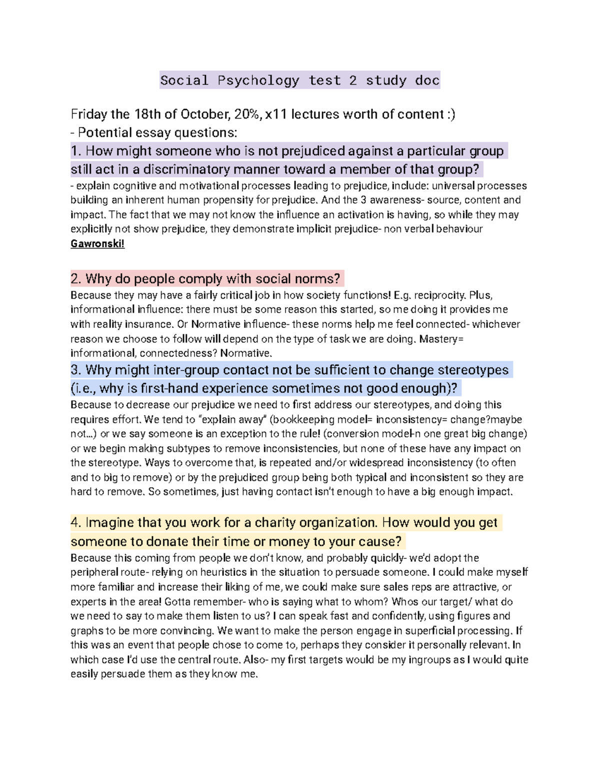 Test Study Document - Social Psychology test 2 study doc Friday the ...