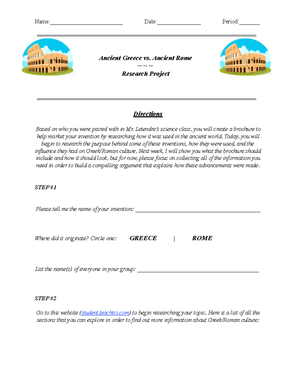 Ancient Greece vs. Ancient Rome - Name:_________________________ Date ...