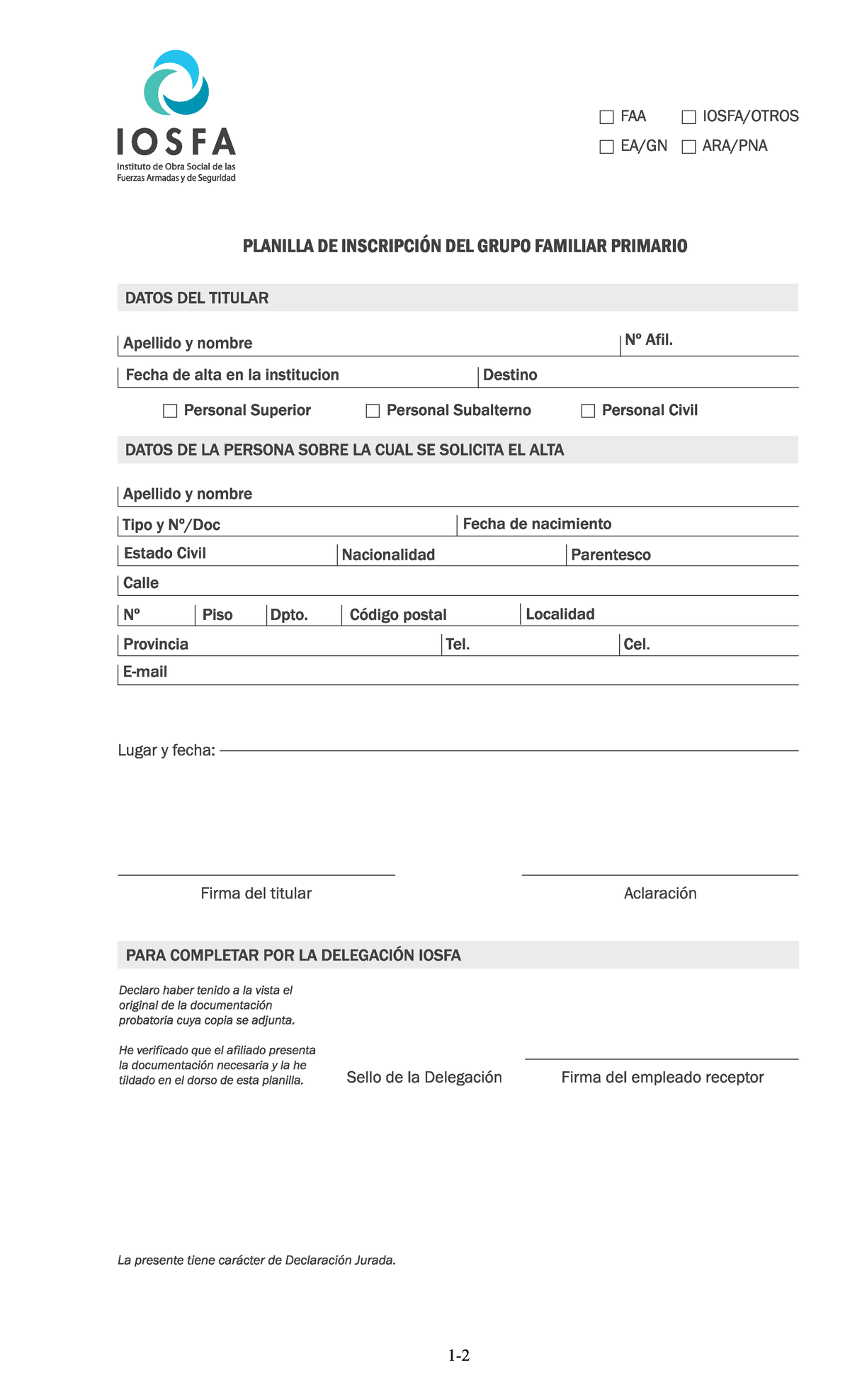 Planilla de inscripcion grupo familiar 2y71n - FAA IOSFA Instituto de ...
