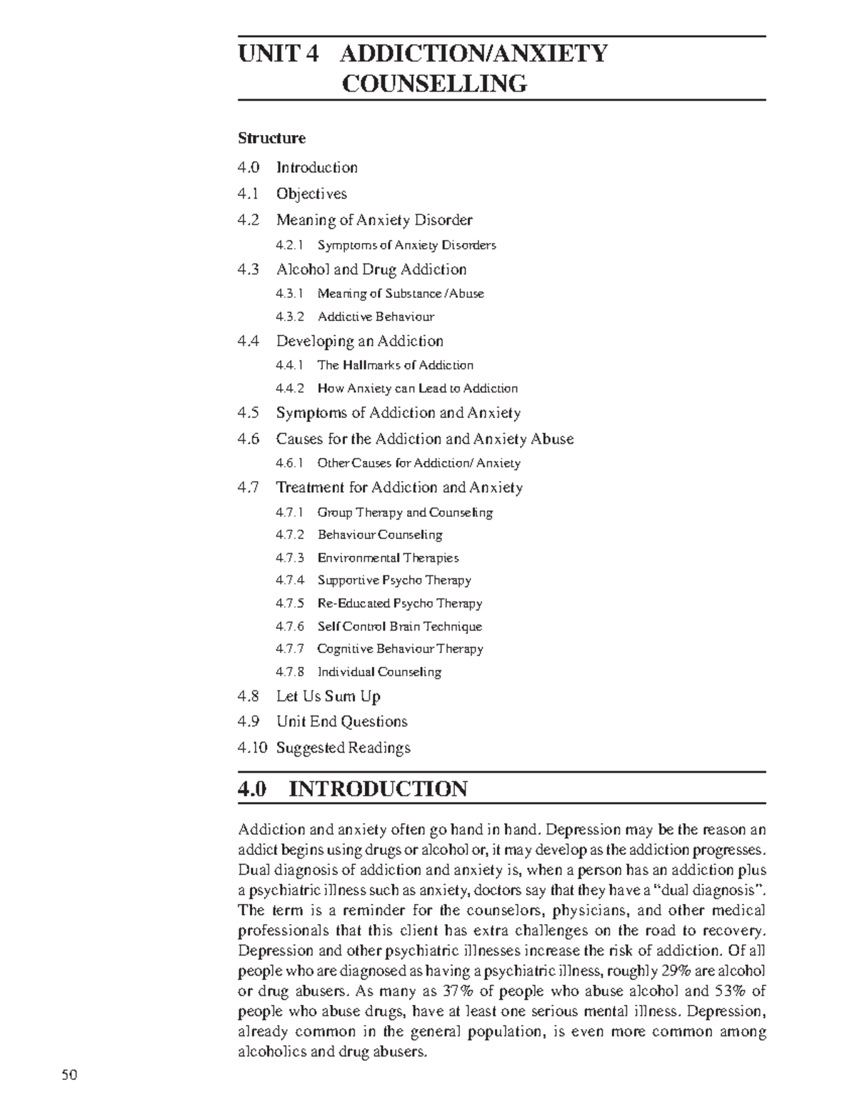 Unit-4 - Study notes - Type of Counselling UNIT 4 ADDICTION/ANXIETY ...