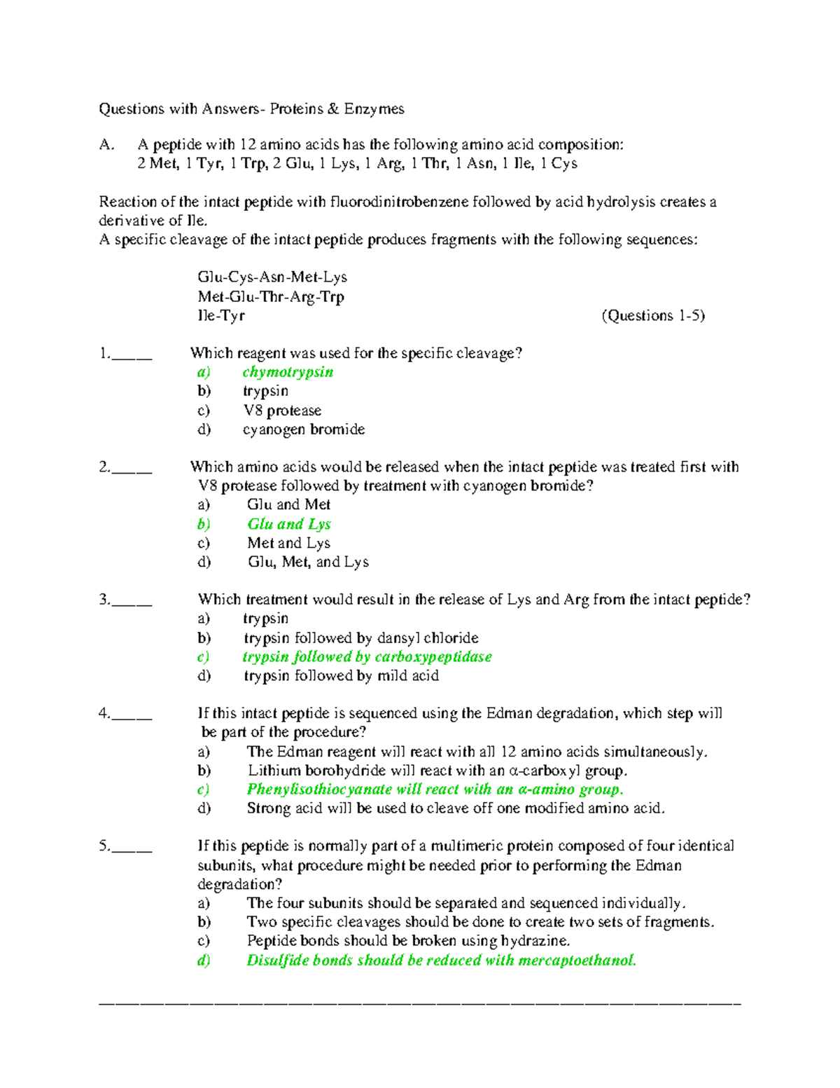 Answers-proteins-enzymes - Questions with Answers- Proteins & Enzymes A ...