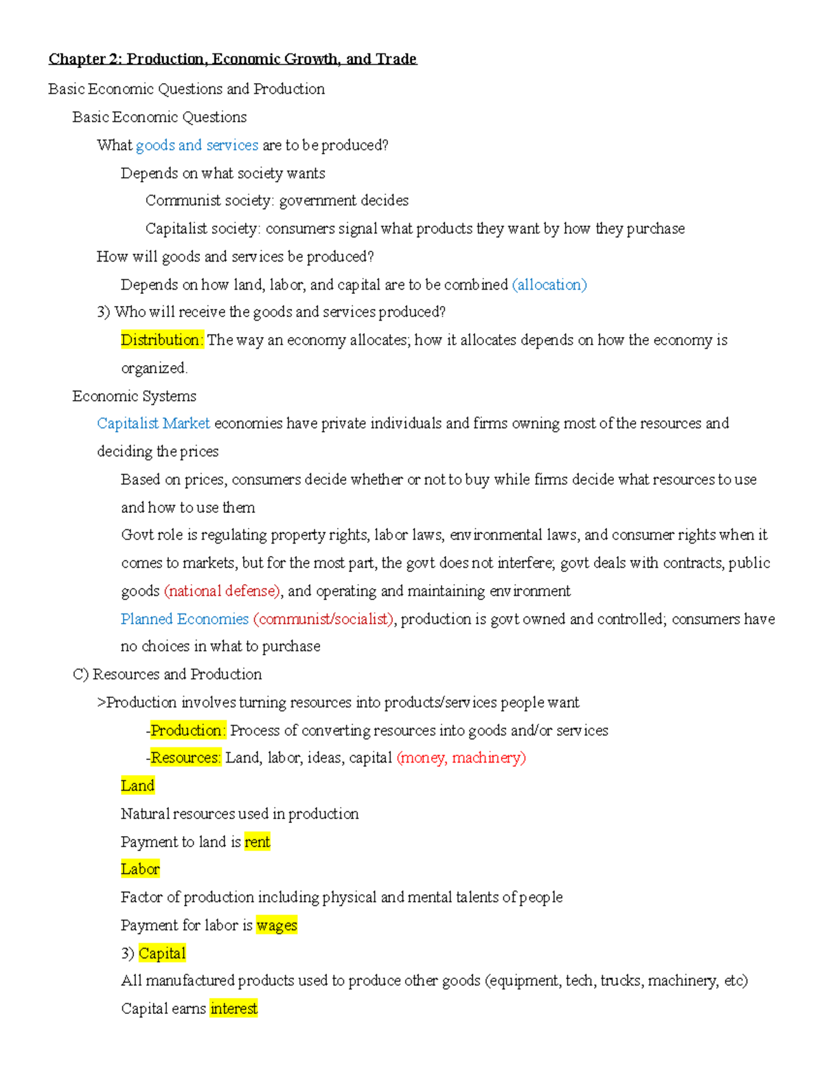 Micro Econ Chap 2 Notes - Chapter 2: Production, Economic Growth, and ...