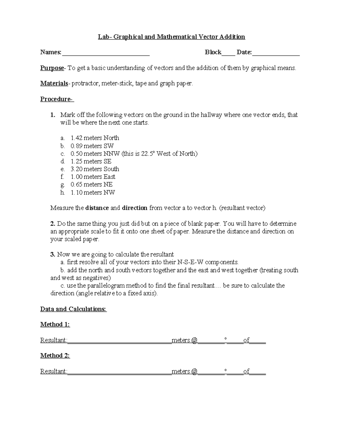 Vectors - Graphical and Mathematical Activity - Lab- Graphical and ...