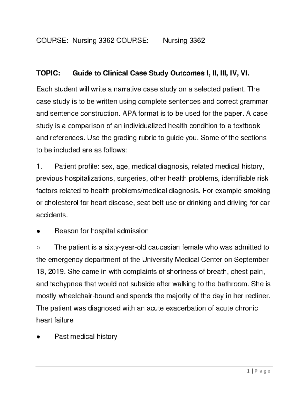 Guide to Clinical Case Study Outcomes I, II, III, IV, VI - Each student ...