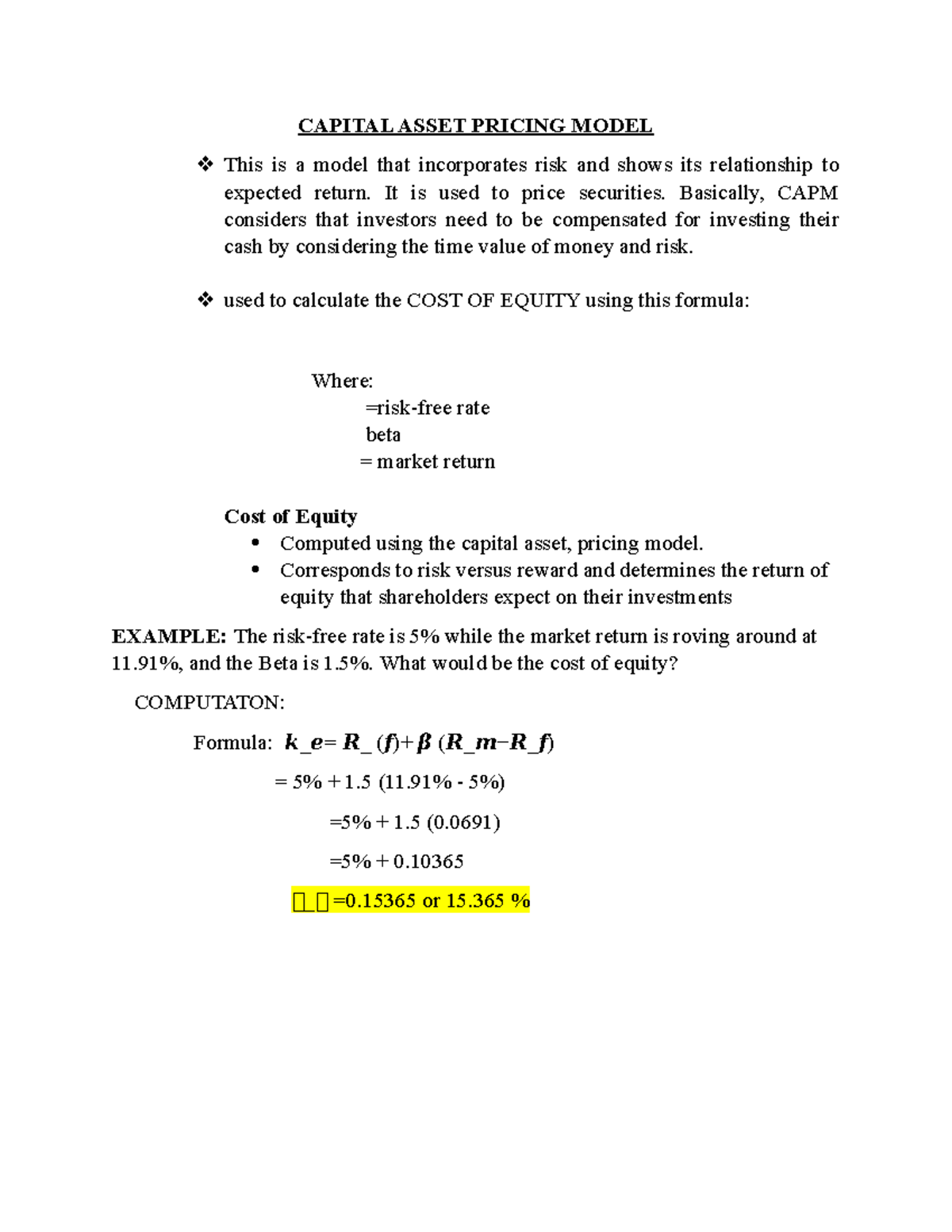 Capital Asset Pricing Model CAPITAL ASSET PRICING MODEL This Is A